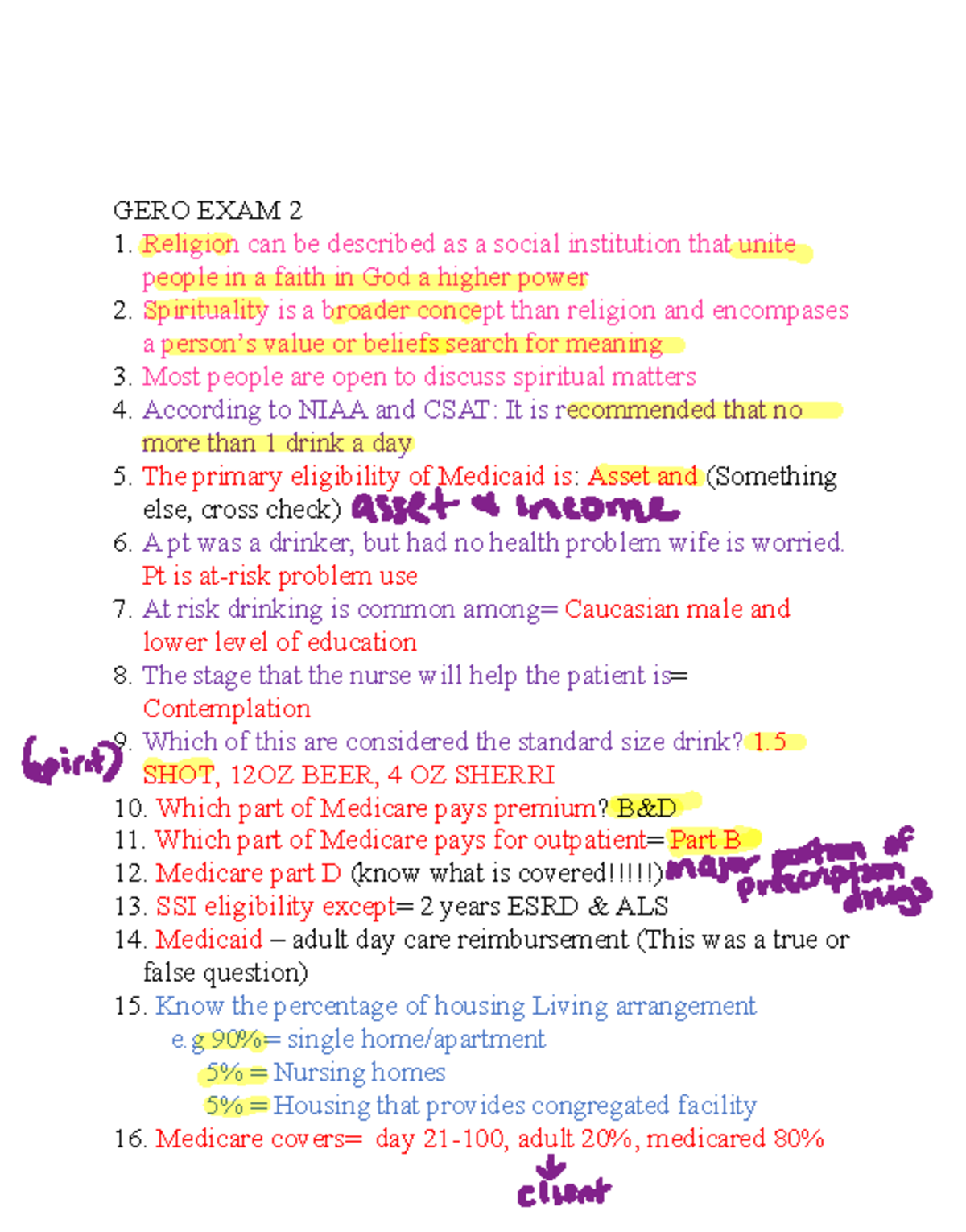 Gero Exam 2 Info - Gerontology nursing exam 2 practice questions with ...