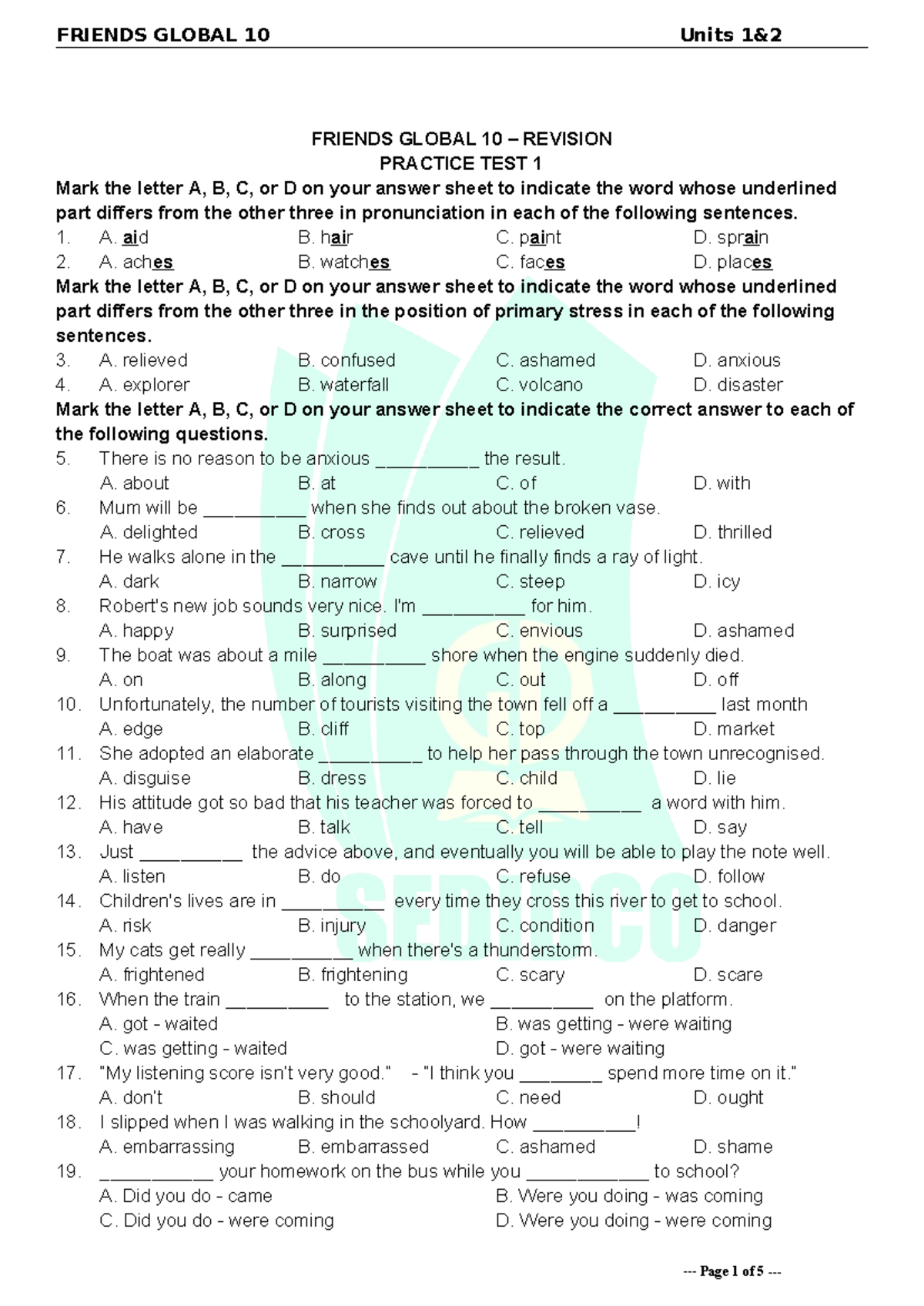 Tieng Anh 10 Friends Global - Unit 1&2 - Test 1 - FRIENDS GLOBAL 10 ...