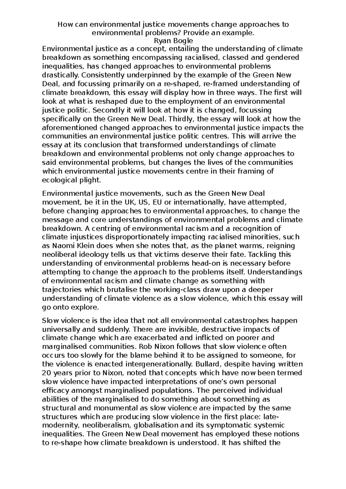 Climate change mock 2 - Mock exam essay for SOC3 - environmental ...