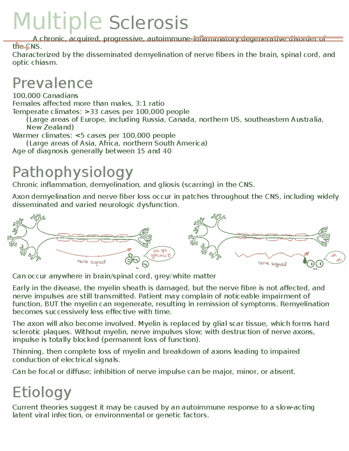 Multiple Sclerosis - Lecture notes 5 - Multiple Sclerosis A chronic ...