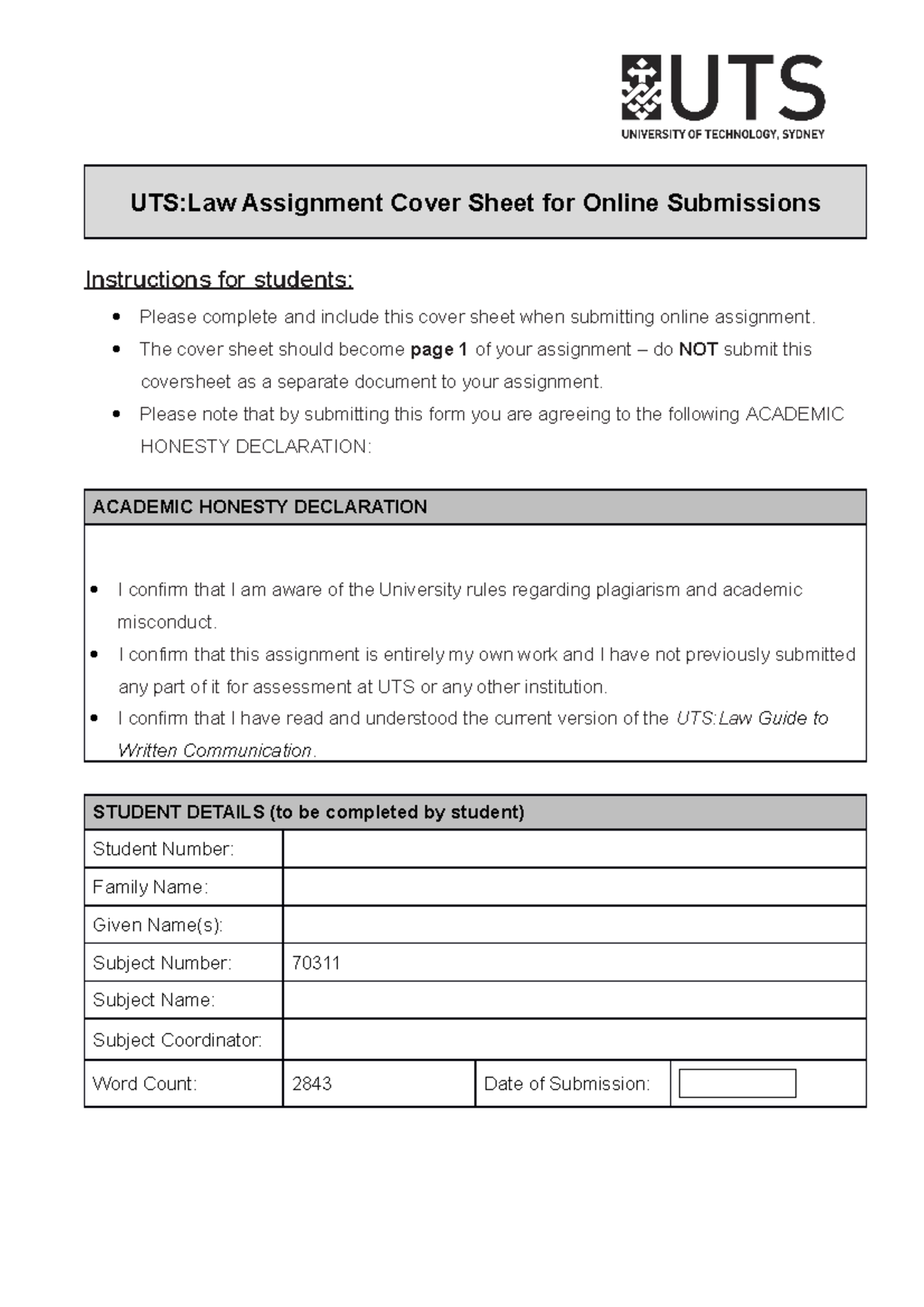 Torts essay - ... - UTS:Law Assignment Cover Sheet for Online ...