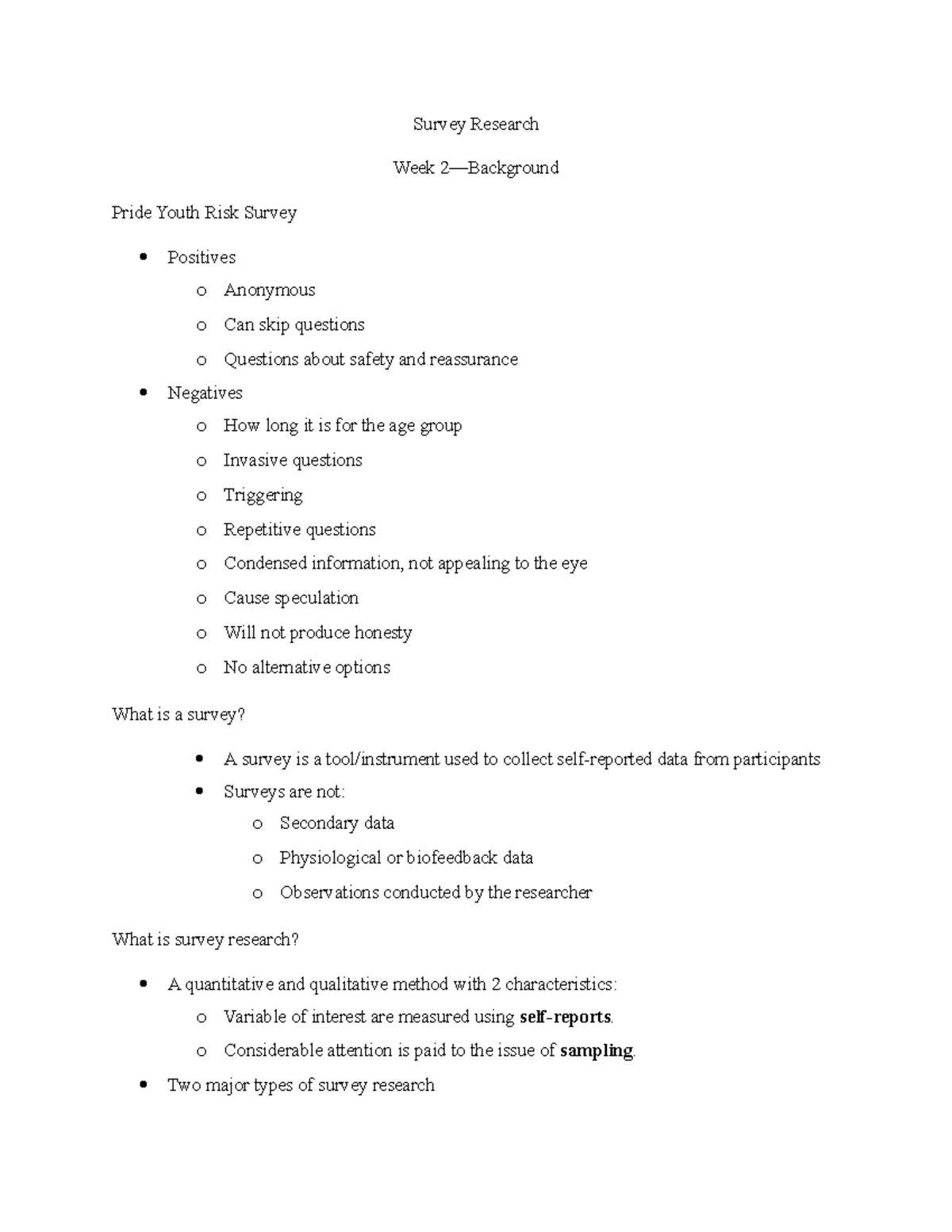 Week 2 Background Lecture Notes Survey Research Week 2—background Pride Youth Risk Survey