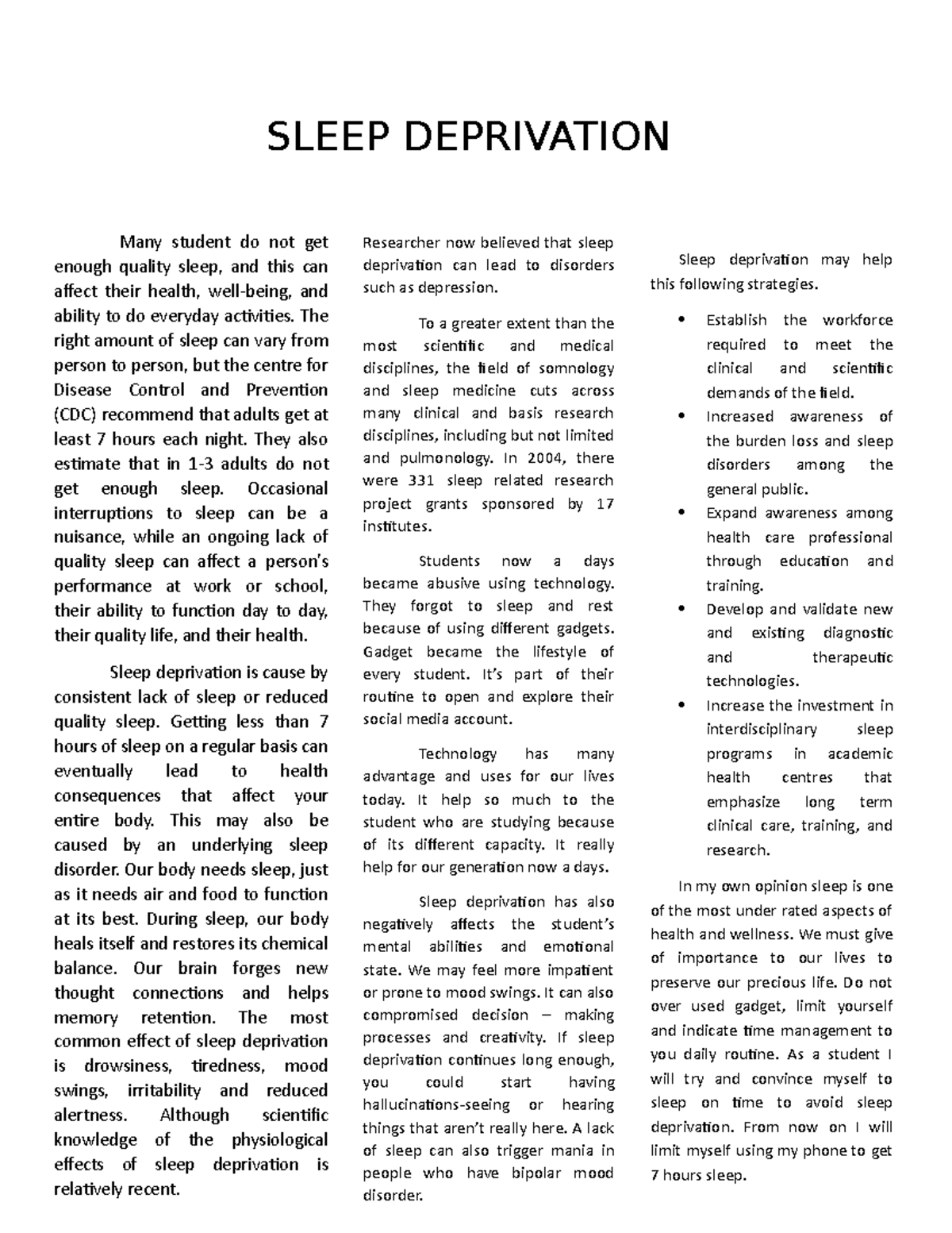 Cosign Editorial Writing - SLEEP DEPRIVATION Researcher now believed ...