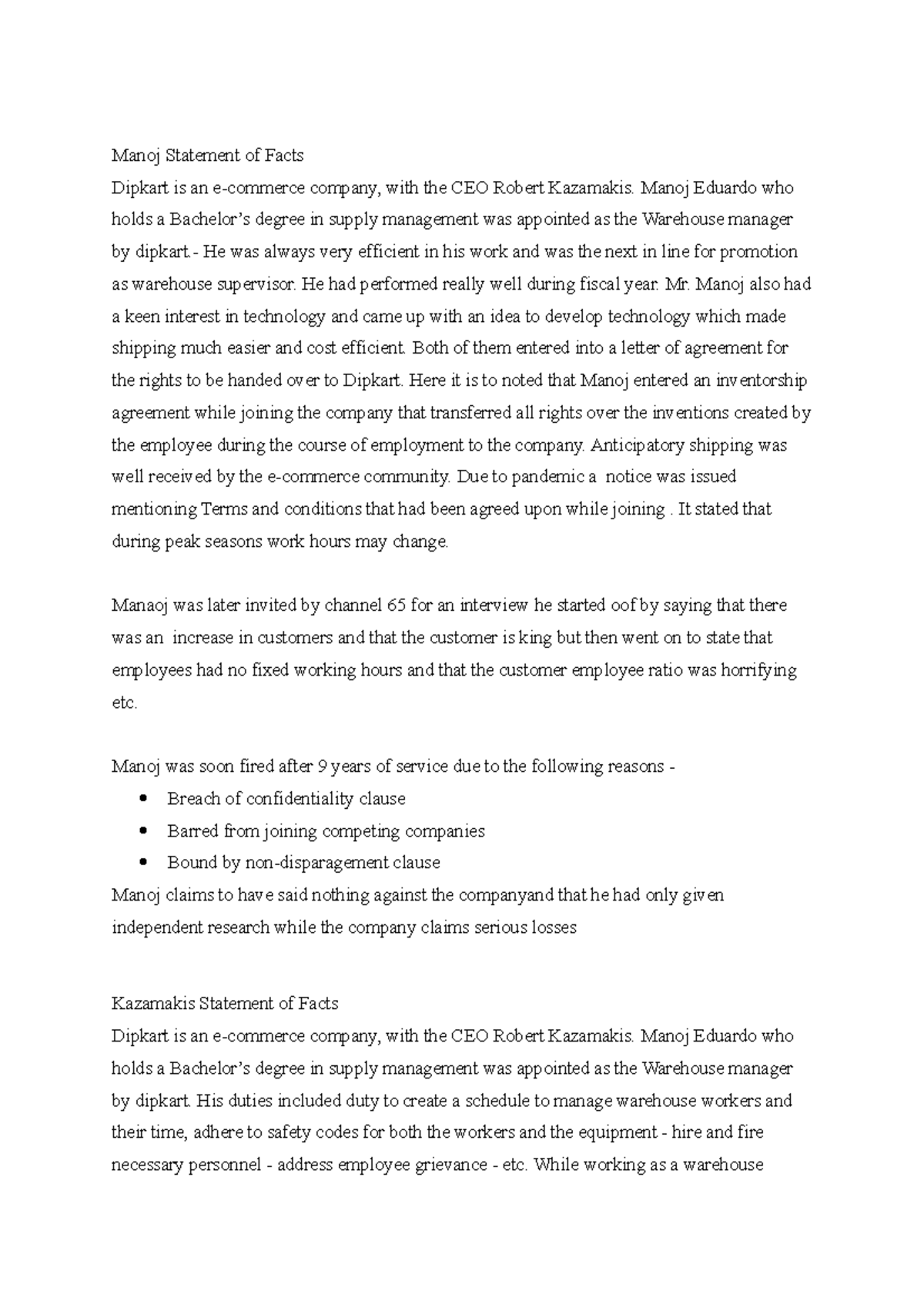 Statement of facts - this is regarding a competition - Manoj Statement ...