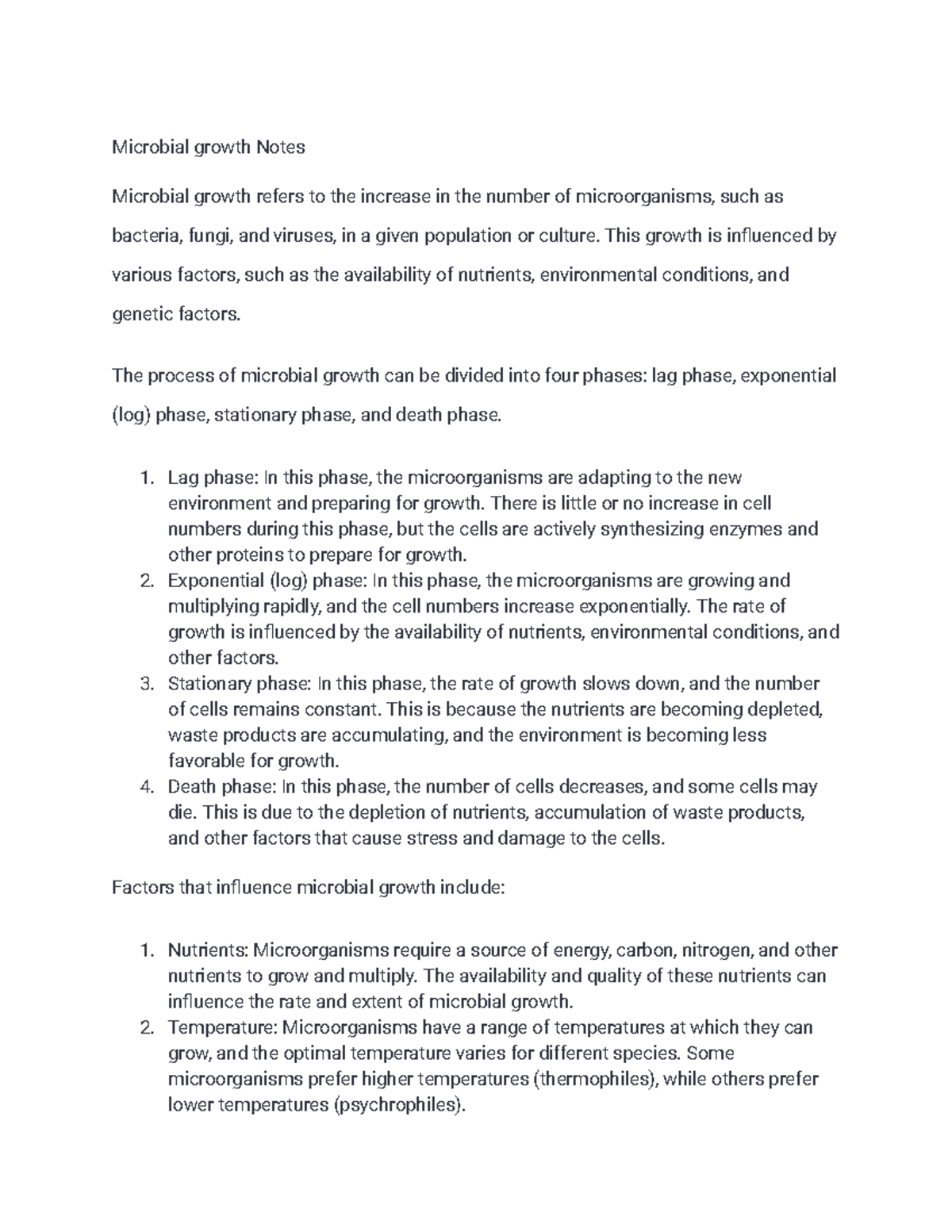 Microbial growth notes - Microbial growth Notes Microbial growth refers ...