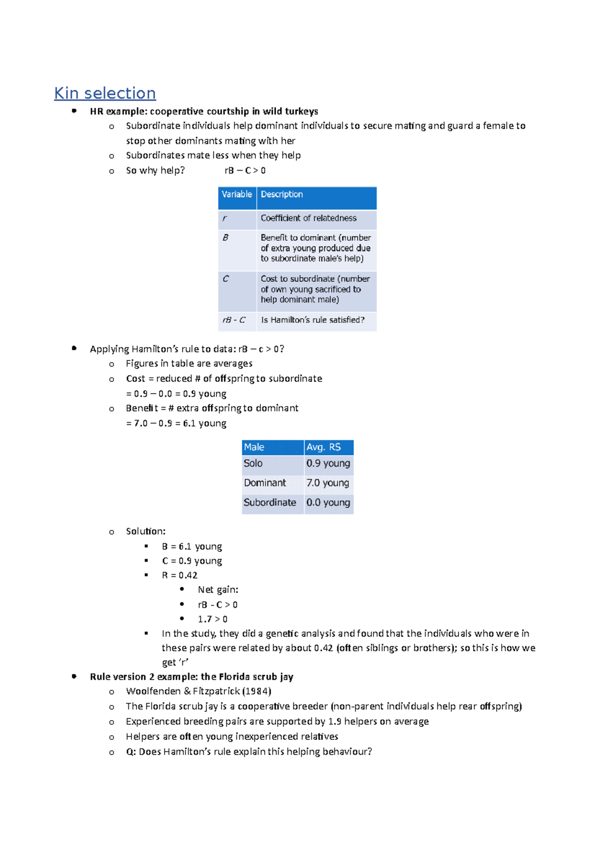 Kinship and spite - Spring week 3 - Kin selection HR example ...