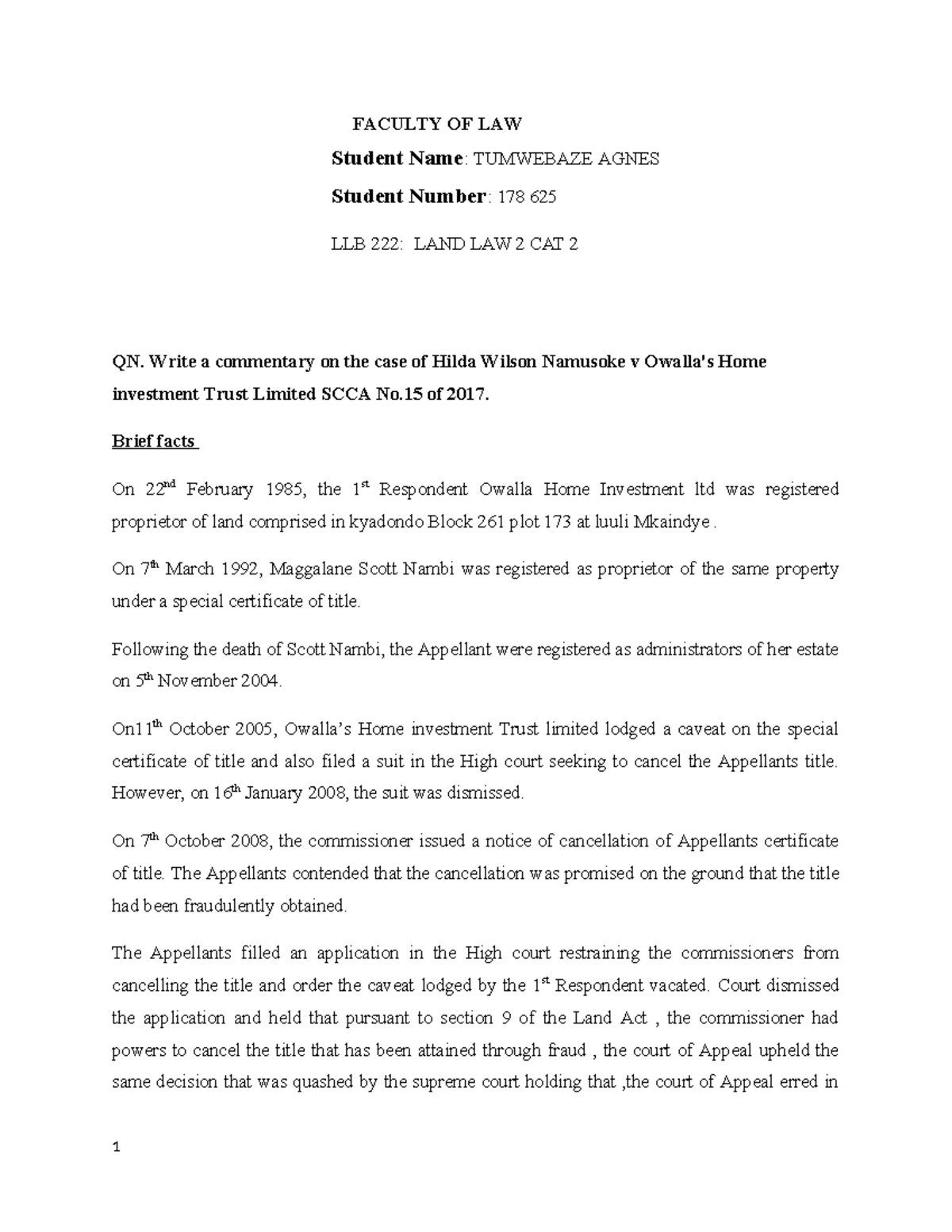 LAND LAW 2 CAT 2-2 - This is land law car 2 - FACULTY OF LAW Student ...