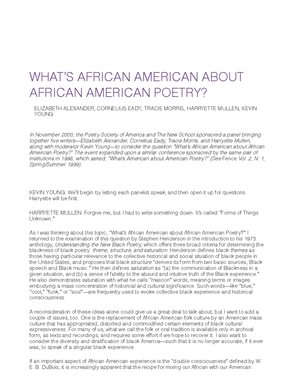 Alexander, et al., Whats African American about African American Poetry ...
