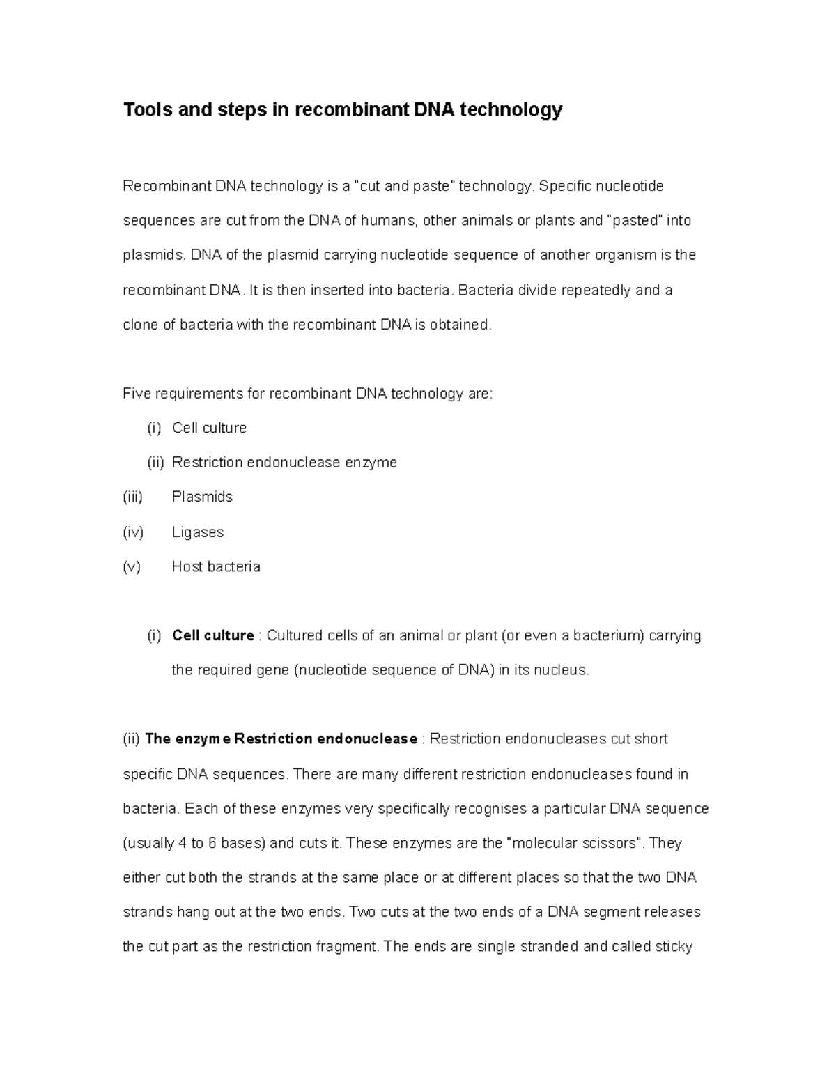 Tools and steps in recombinant DNA technology - Tools and steps in ...