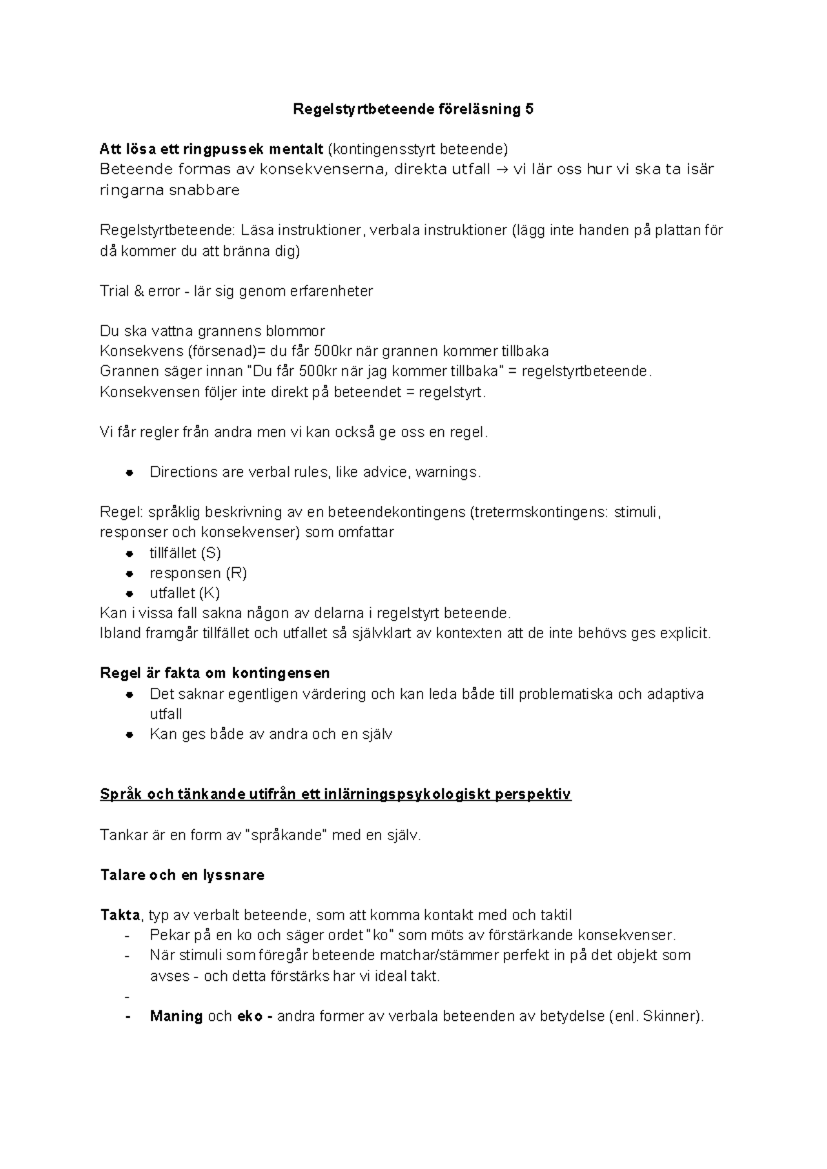 Inlärningspsykologi föreläsning 5 - Regelstyrtbeteende föreläsning 5 Att lösa ett ringpussek ...