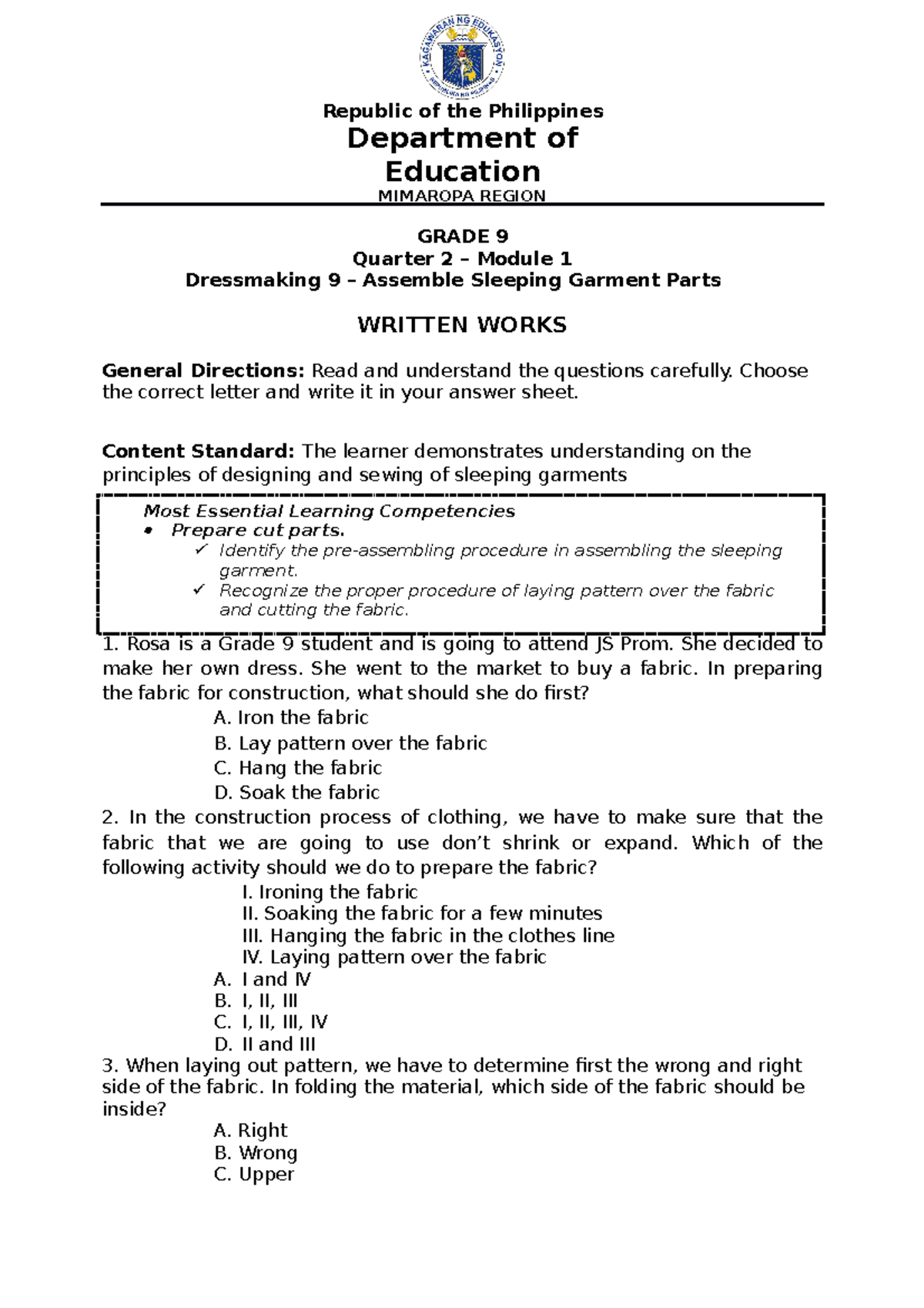 Quarter 2 - Module 1 Combined - GRADE 9 Quarter 2 – Module 1 ...