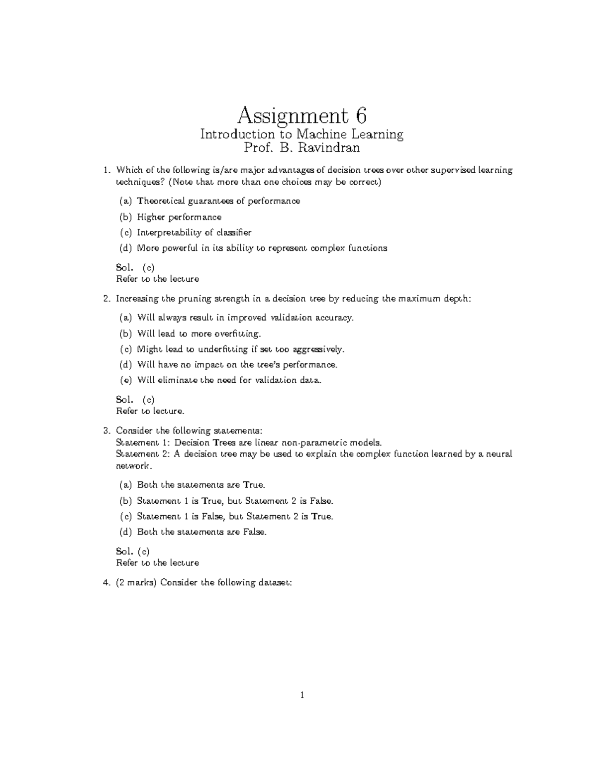 A6 - assigments machie learning - Assignment 6 Introduction to Machine Learning Prof. B ...