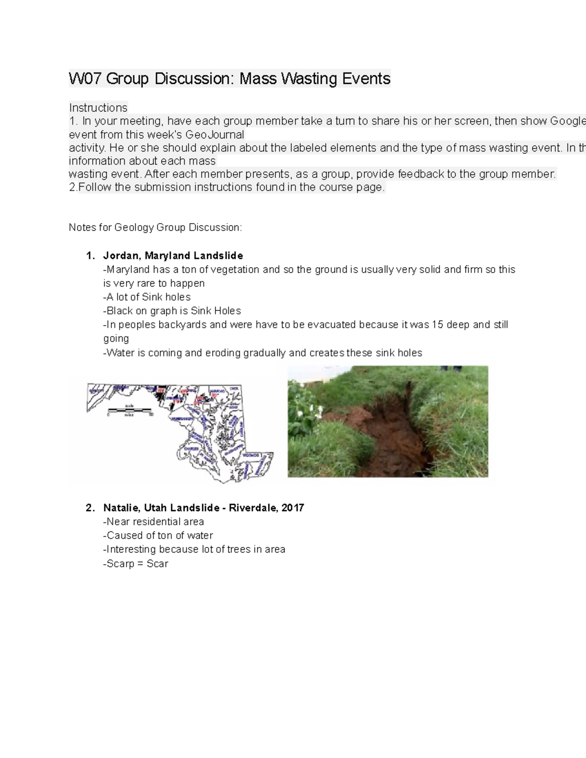 W07 Group Discussion Mass Wasting Events - W07 Group Discussion: Mass ...