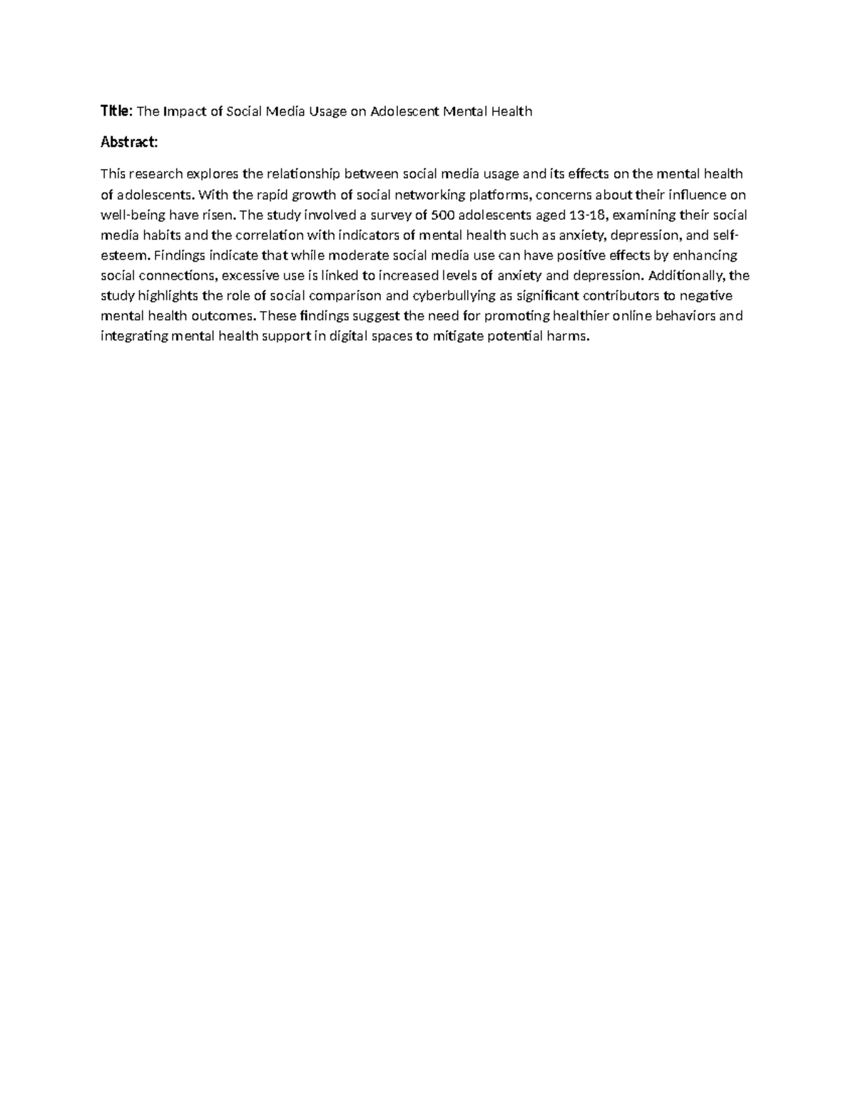 The Impact of Social Media Usage on Adolescent Mental Health - Title ...