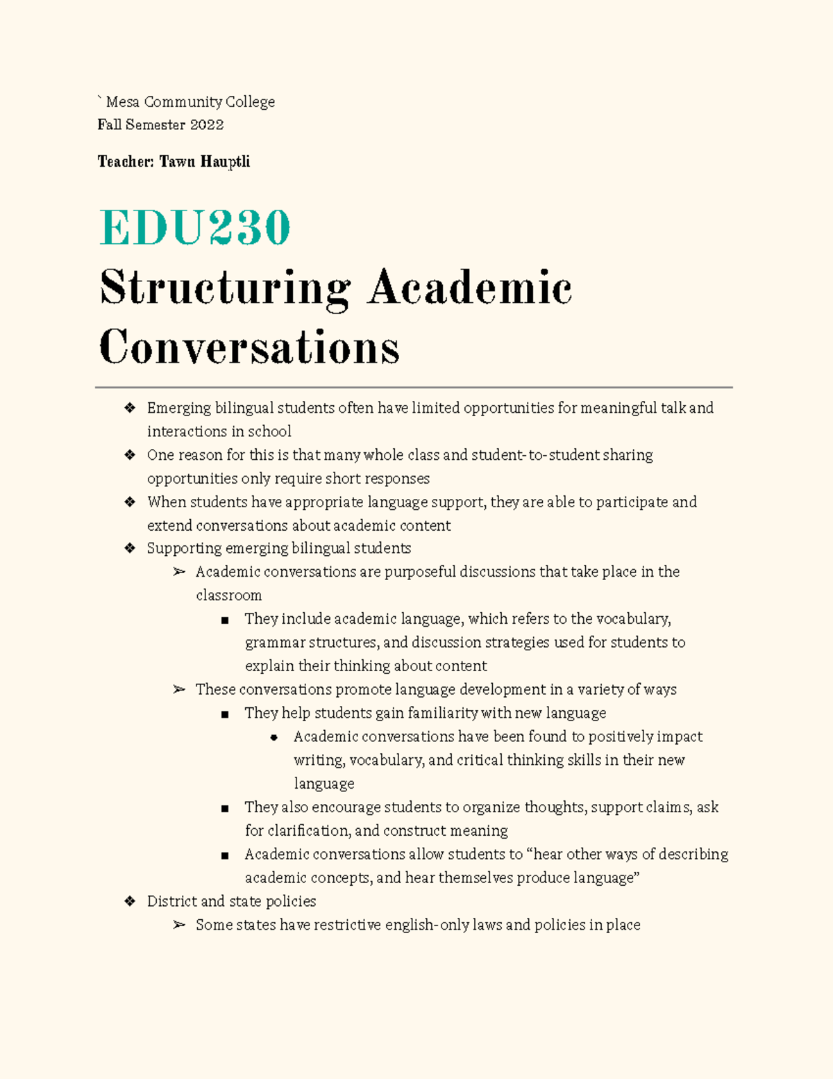 Inspire 62 - Structuring Academic Conversation - ` Mesa Community ...