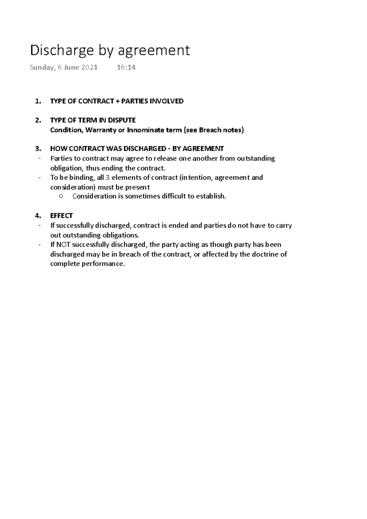 Discharge by agreement- GDL - 1. TYPE OF CONTRACT + PARTIES INVOLVED 2 ...