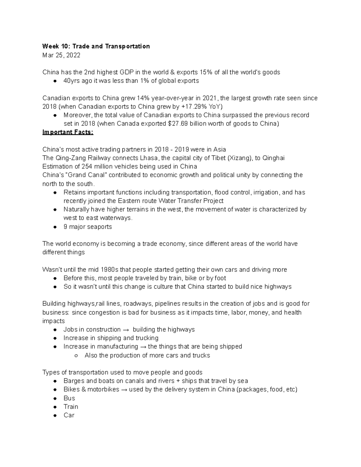 Week 10 Trade and Transportation - Week 10: Trade and Transportation ...