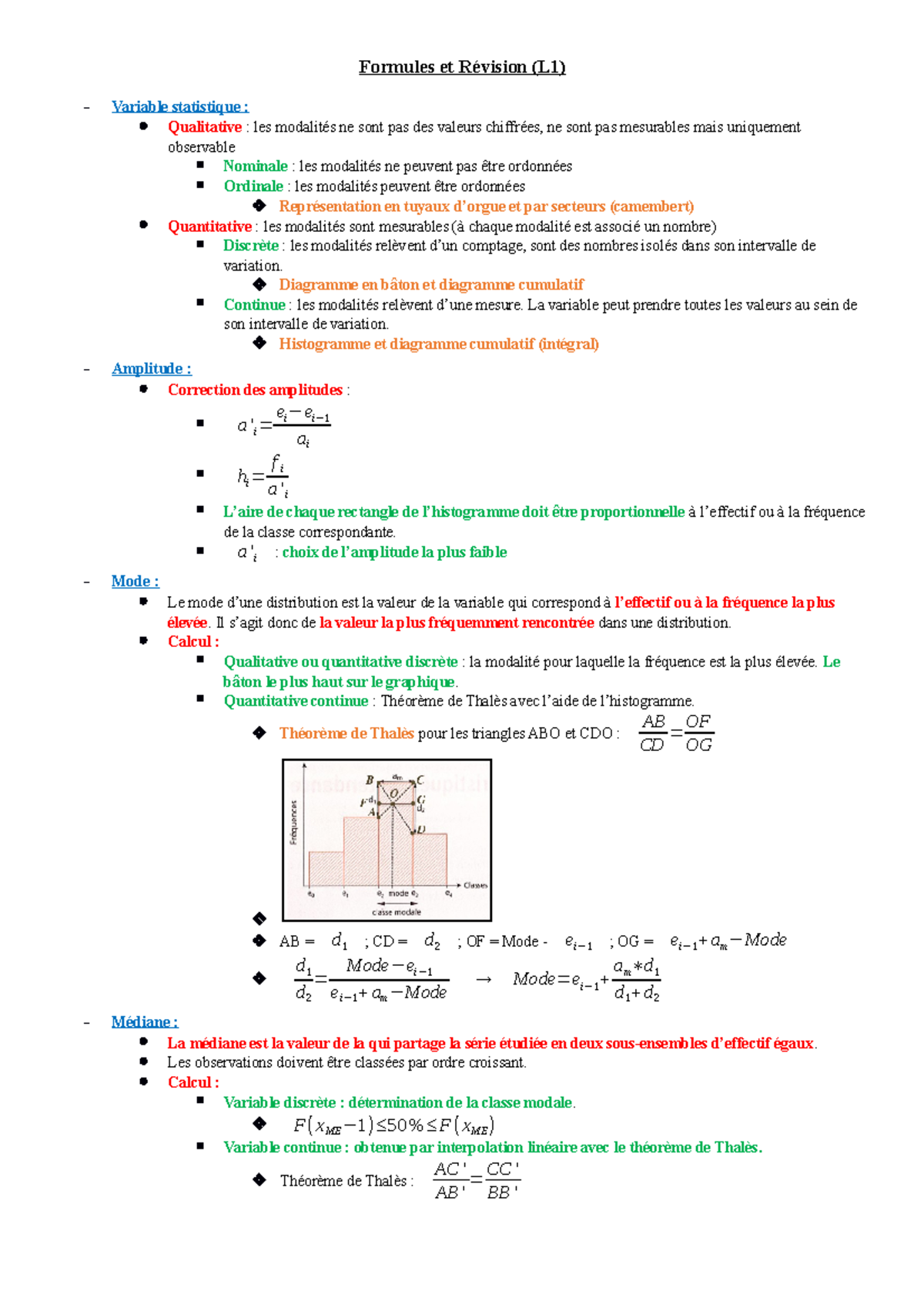 Formule et révision - Formules et (L1) Variable statistique ...