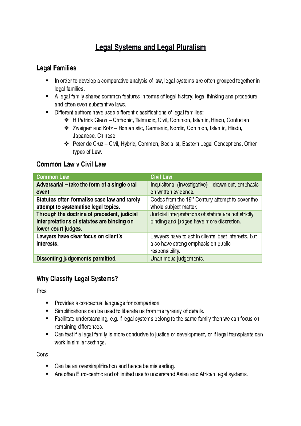 Legal Systems and Legal Pluralism - A legal family shares common ...