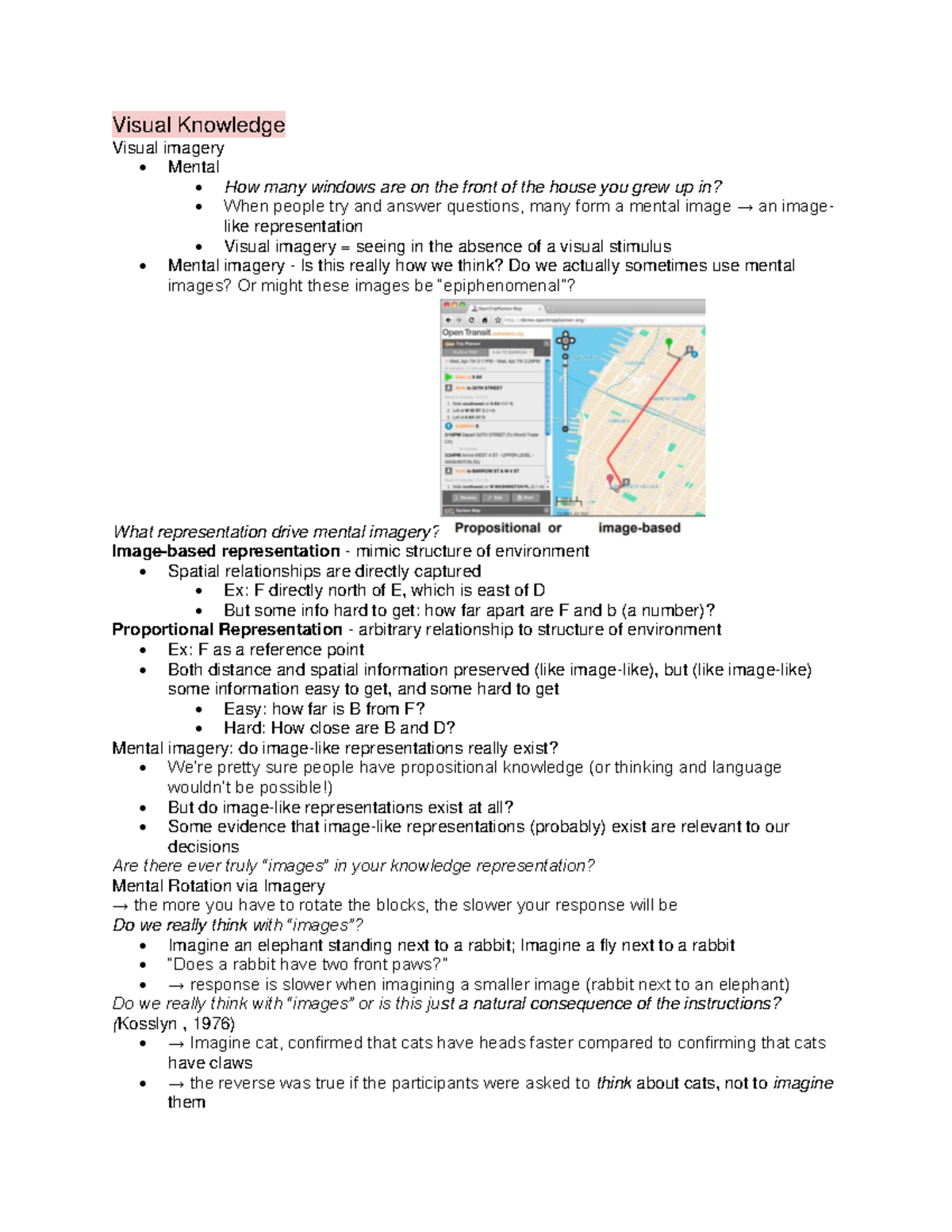 PSY 108 - 8. Visual Knowledge - Visual Knowledge Visual imagery Mental ...