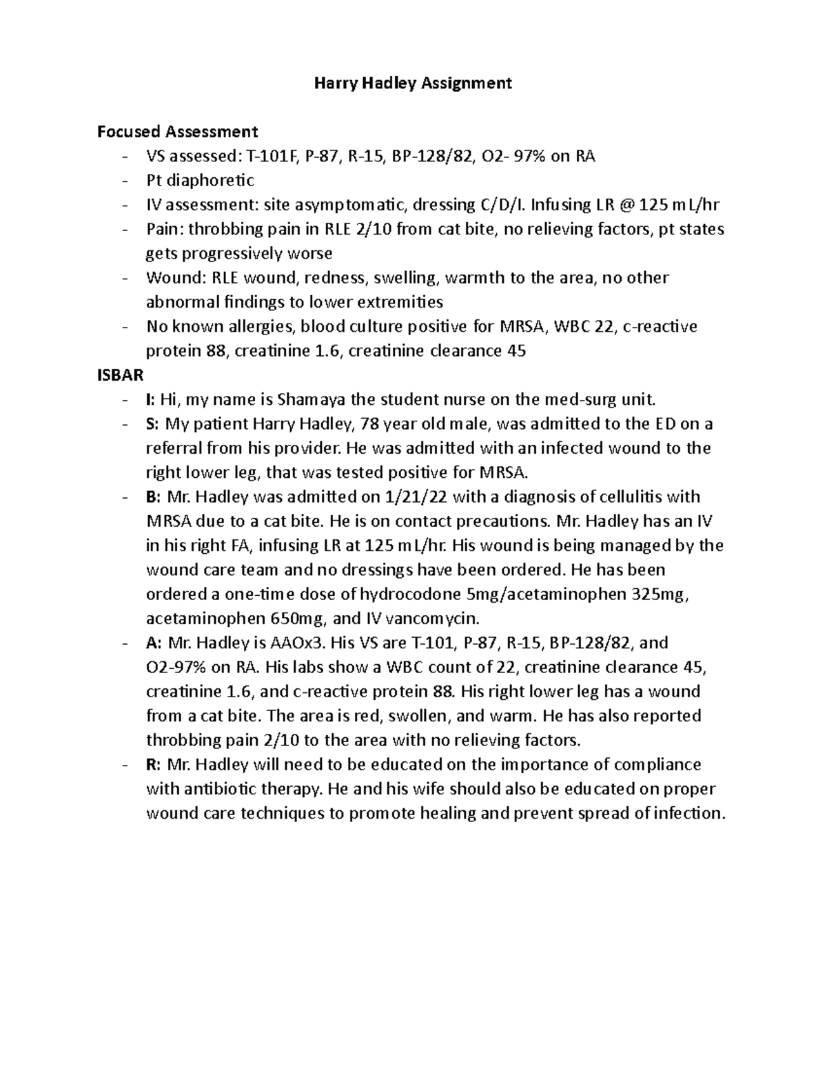 Harry Hadley Assignment - NUR 111 - Studocu