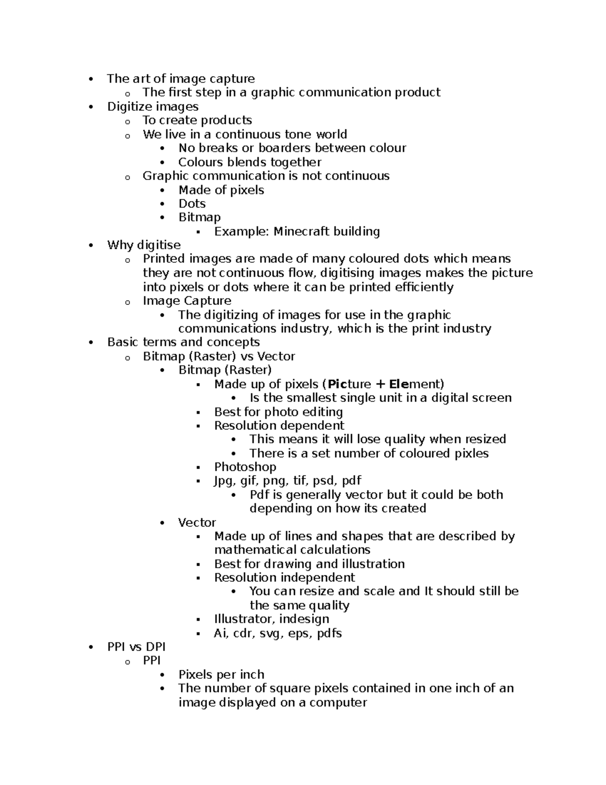 GCM111 Image Capture Lecture - The art of image capture o The irst step ...