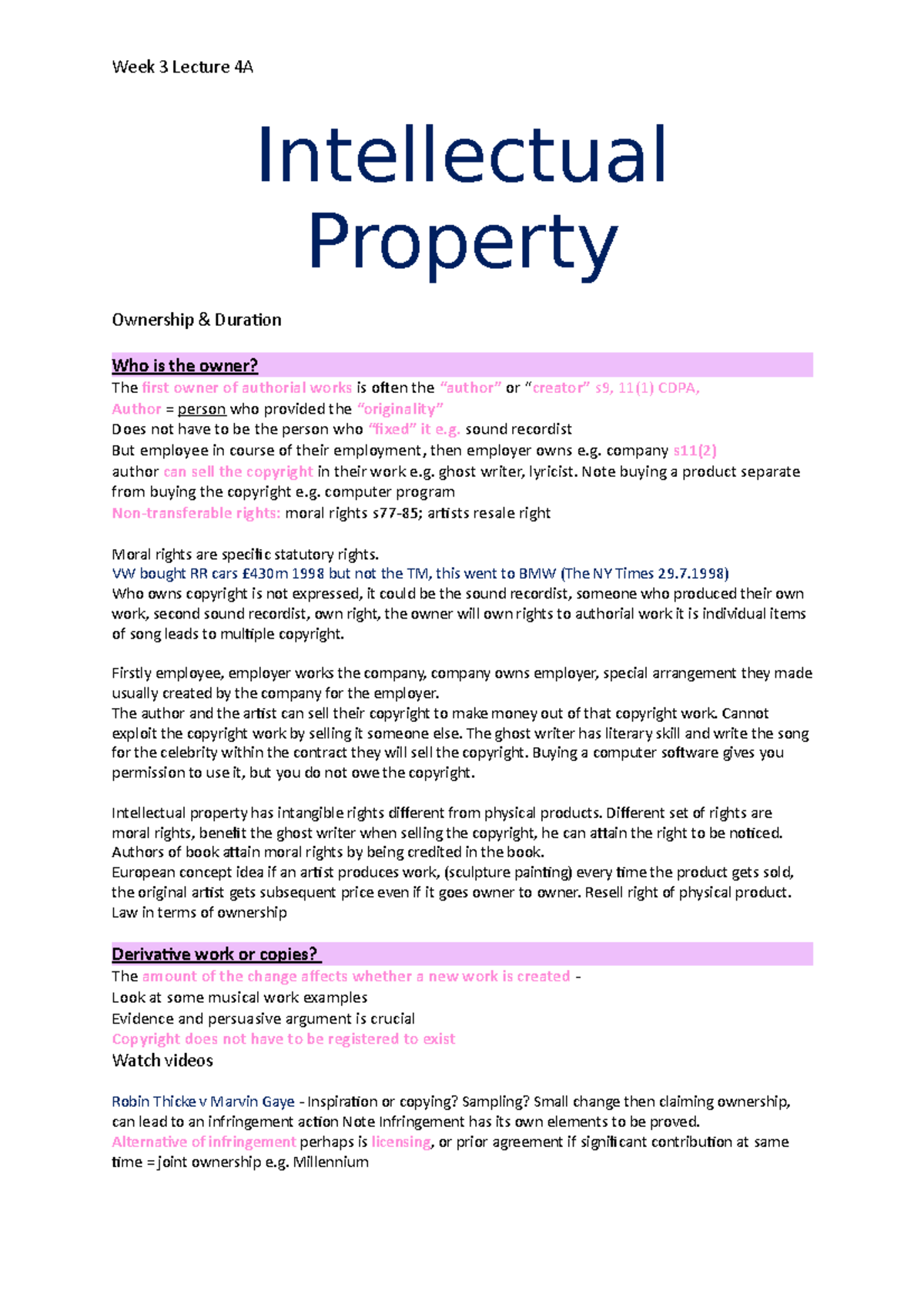 Intellectual Property 4A WEEK 3 - Intellectual Property Ownership ...