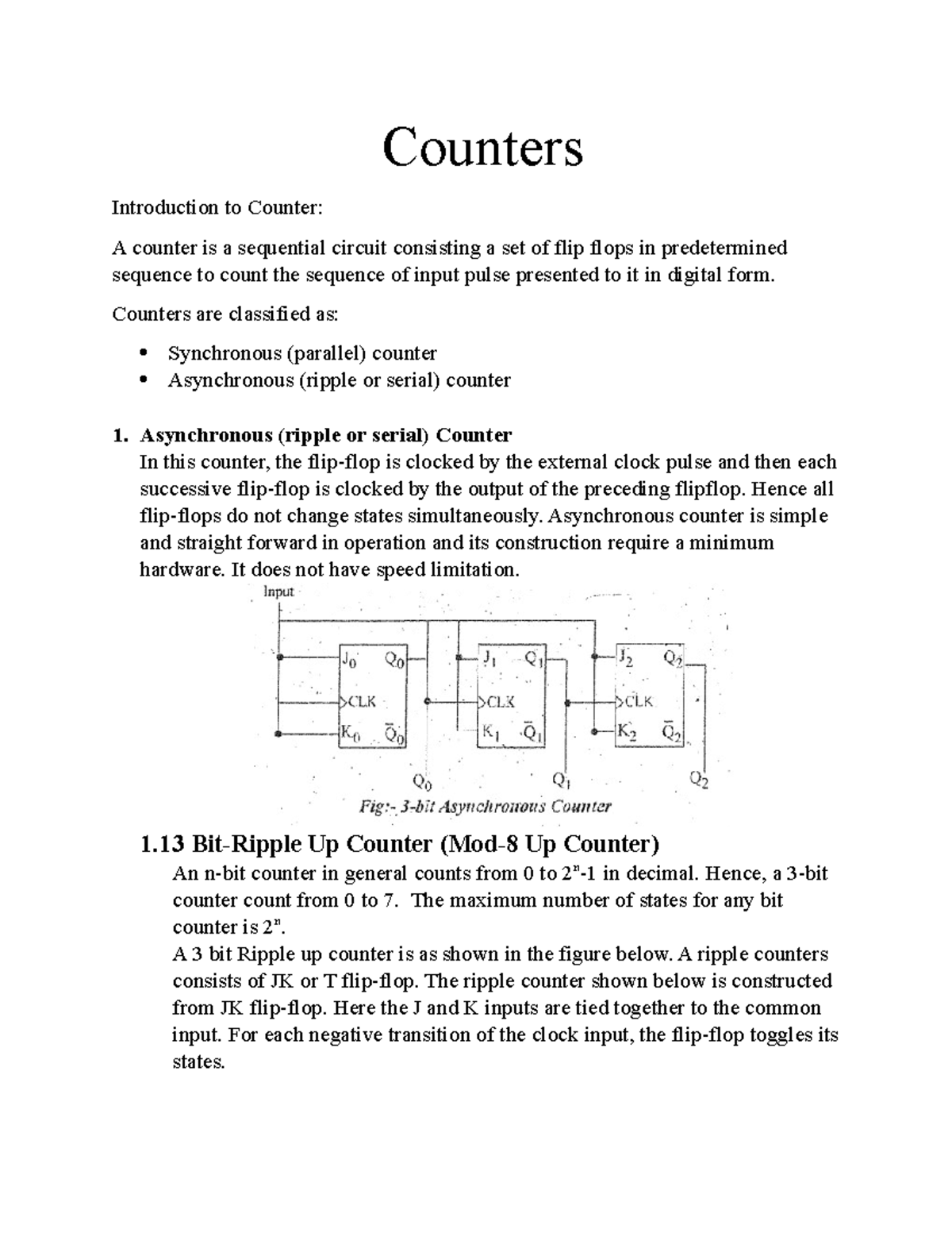 Counters - Counters Introduction to Counter: A counter is a sequential circuit consisting a set ...