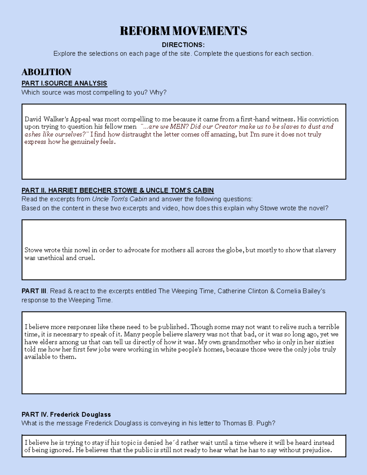 Copy of Ans Doc Reform Movements - REFORM MOVEMENTS DIRECTIONS: Explore ...