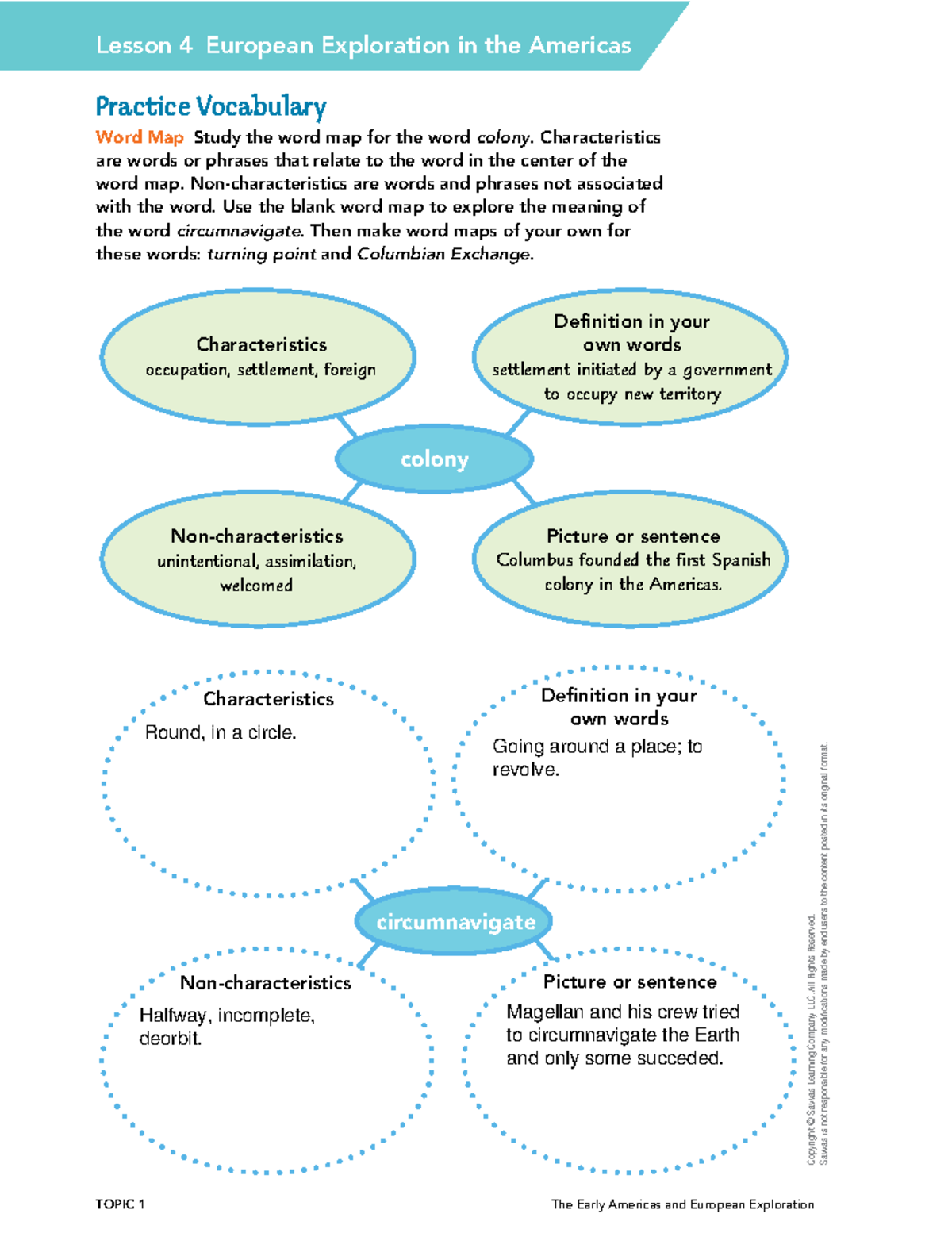 Practice Vocabulary Sheet European Exploration in the Americas ...