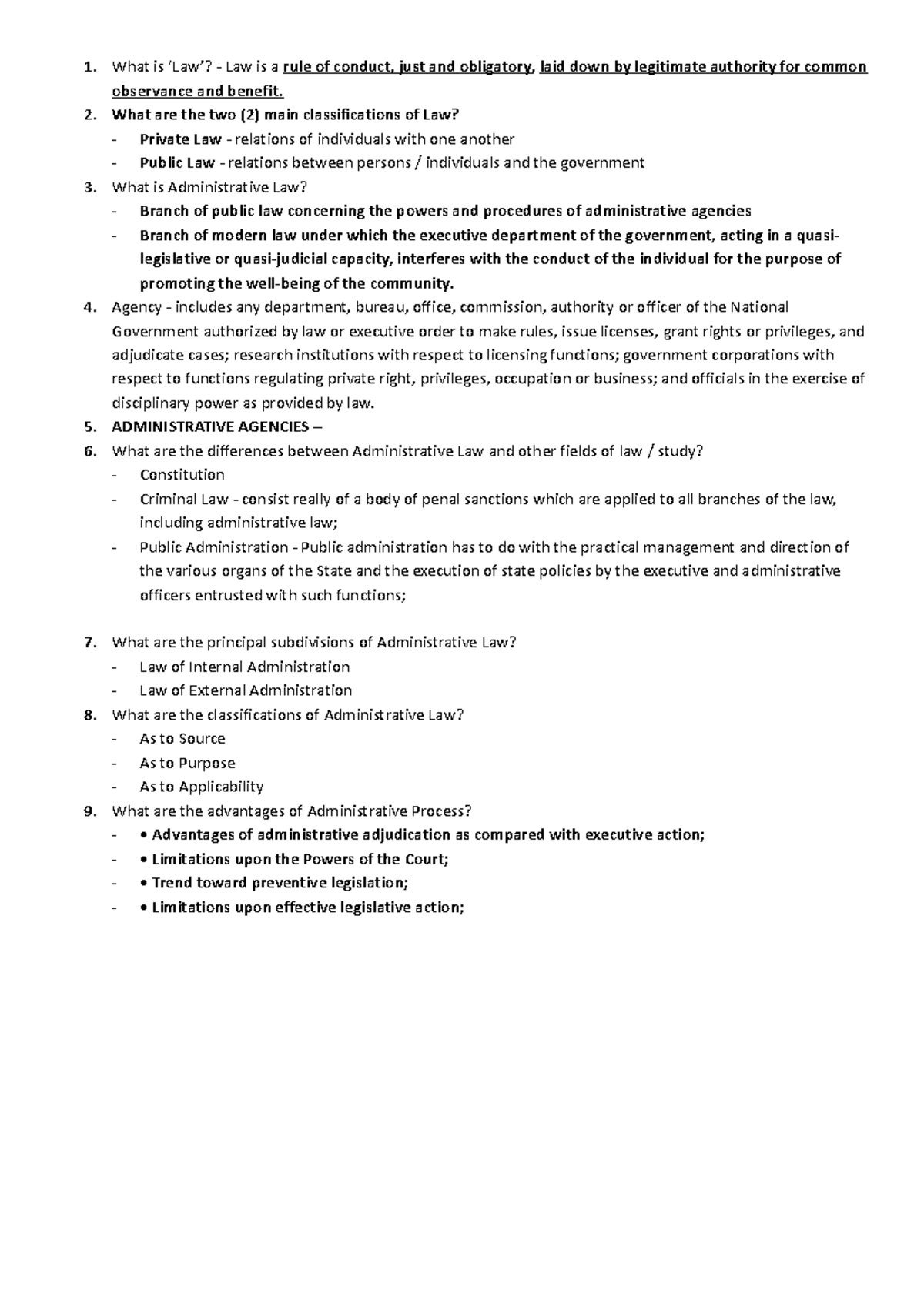 Ad Law Reviewer What Is Law Law Is A Rule Of Conduct Just And
