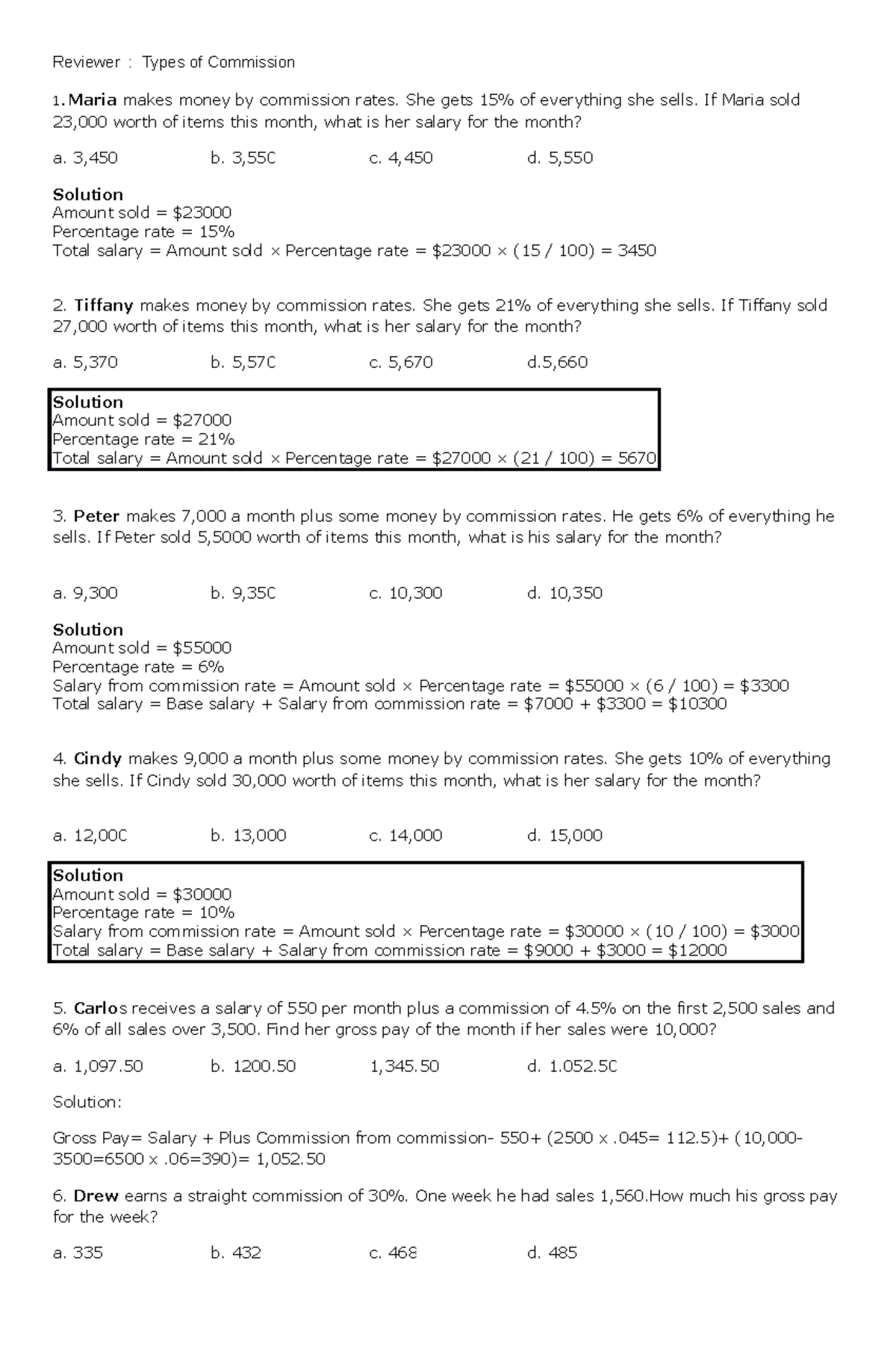 Simple Compound and Commission - Reviewer : Types of Commission Maria ...