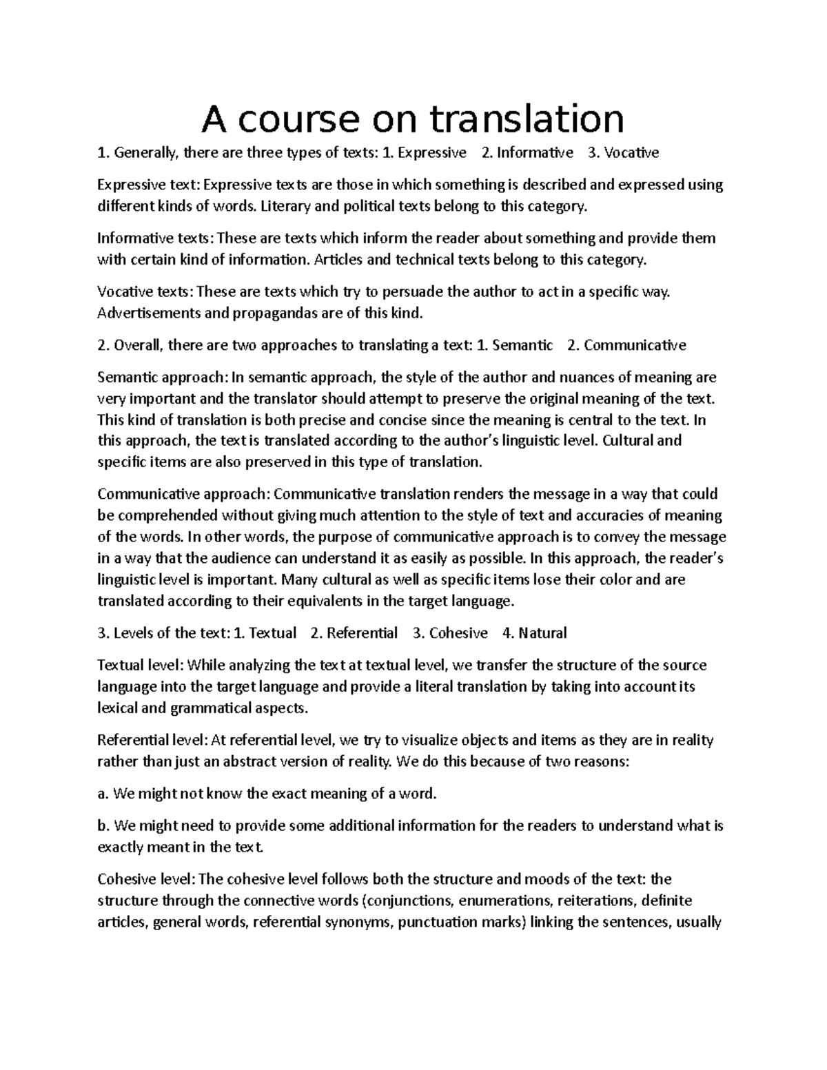 A course on translation - A course on translation Generally, there are ...