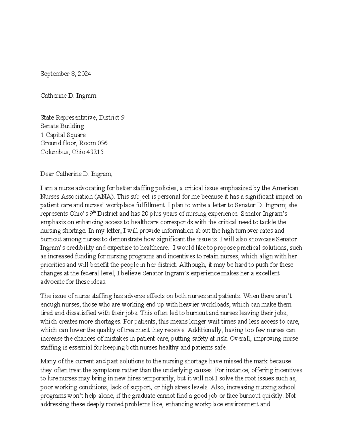 Rough 205 - assignment - September 8, 2024 Catherine D. Ingram State ...