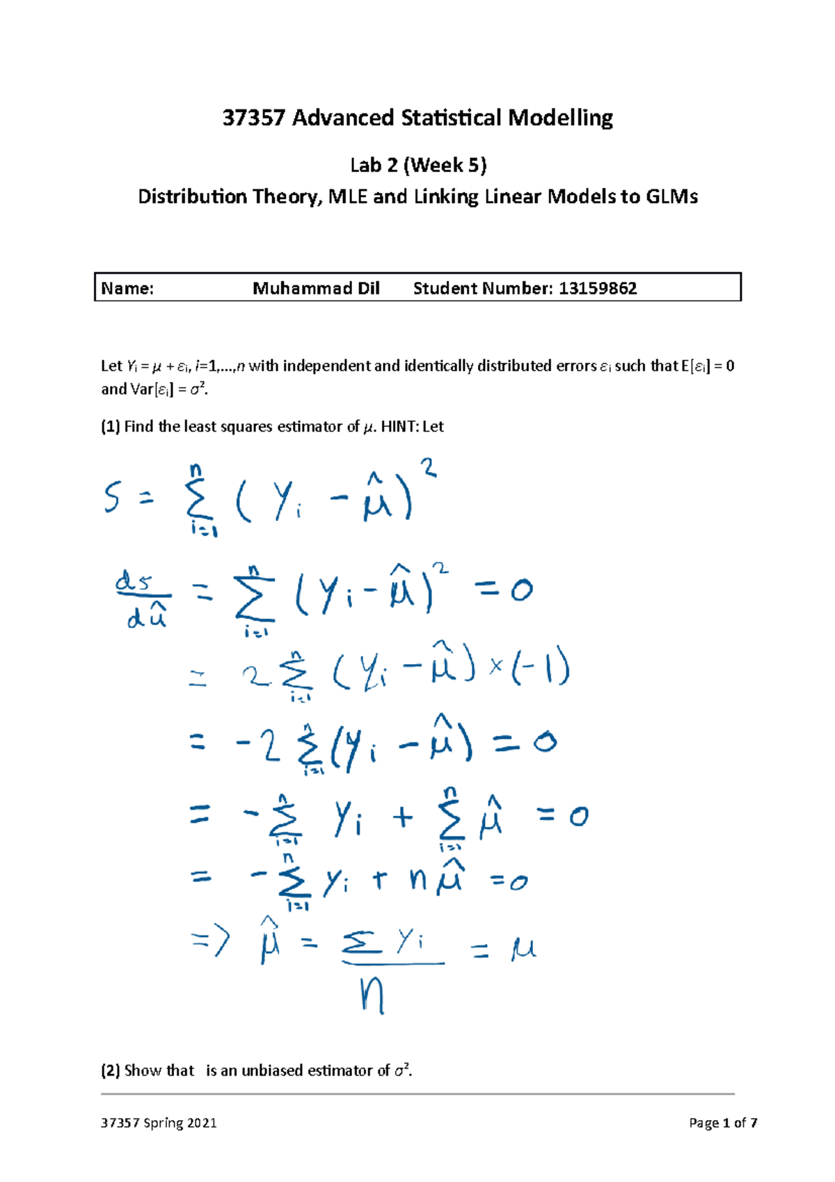37357 Lab Week 5 - 2020 - 37357 Advanced Statistical Modelling Lab 2 ...