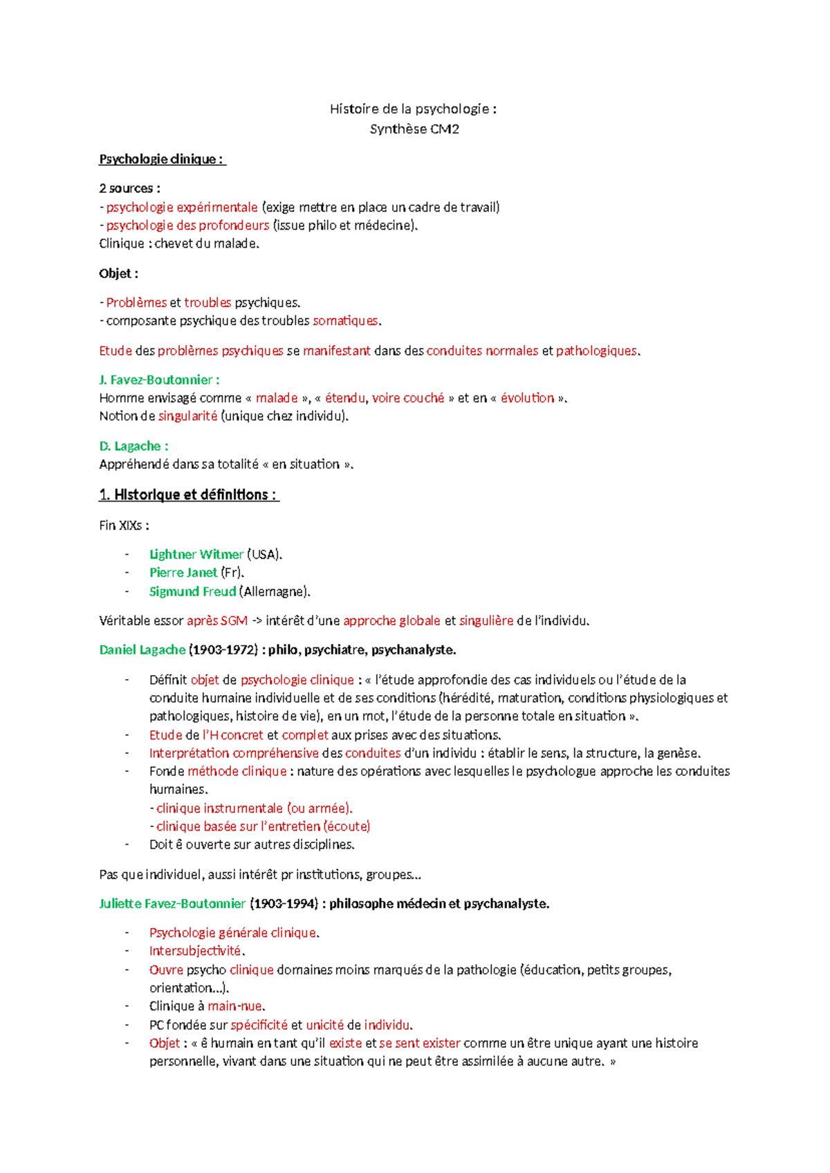 CM2 - Résumé Histoire de la psychologie - Histoire de la psychologie ...