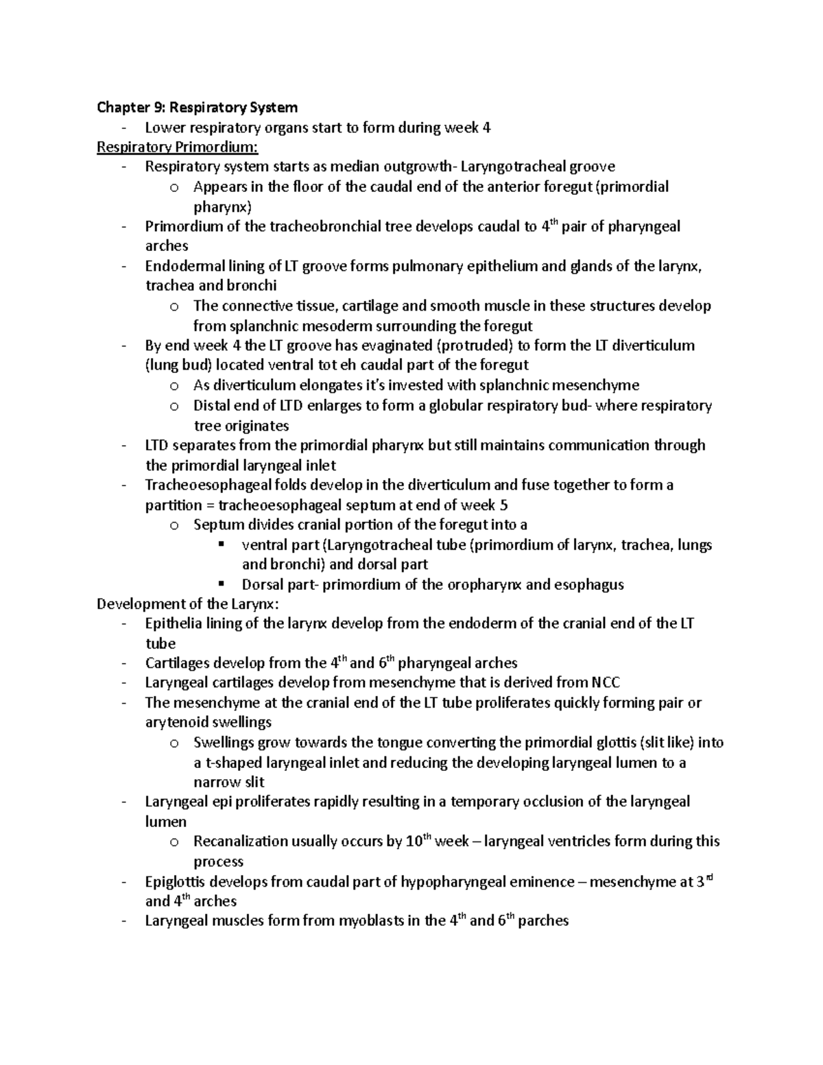 Chapter 9 - Lecture notes 9 - Chapter 9: Respiratory System - Lower ...