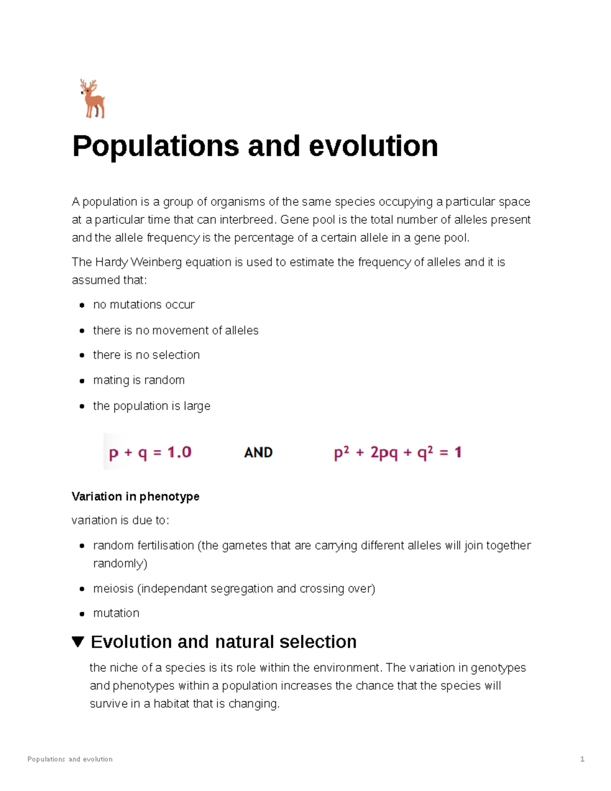 Populations and Evolution AQA A-Level Biology - Populations and ...