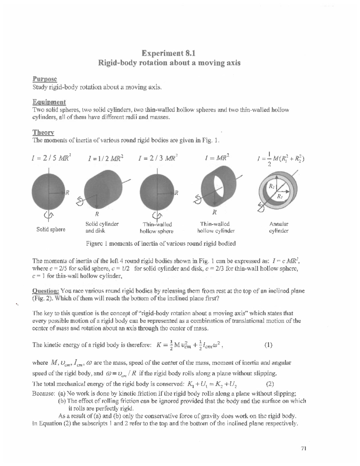 Experiment 8 manual - Experiment 8 rotation about a moving axis Purpose ...