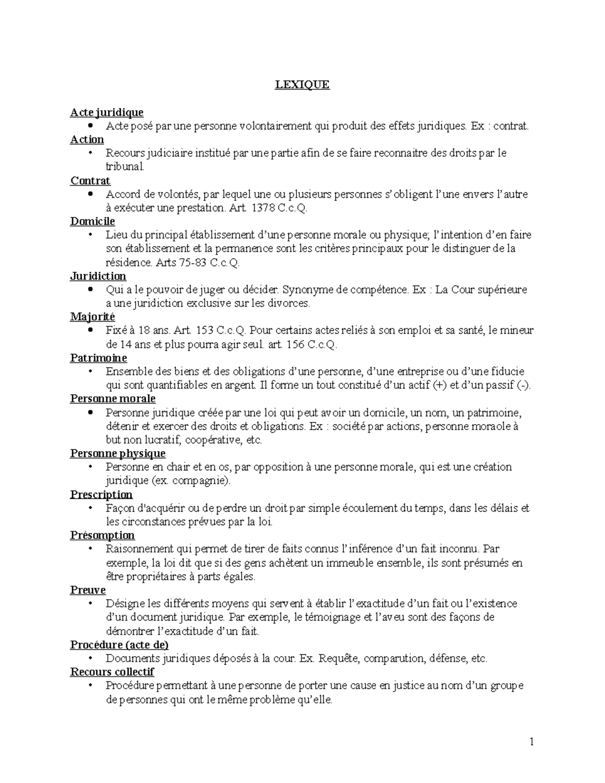 Lexique des termes utilisés - LEXIQUE Acte juridique Acte par une ...