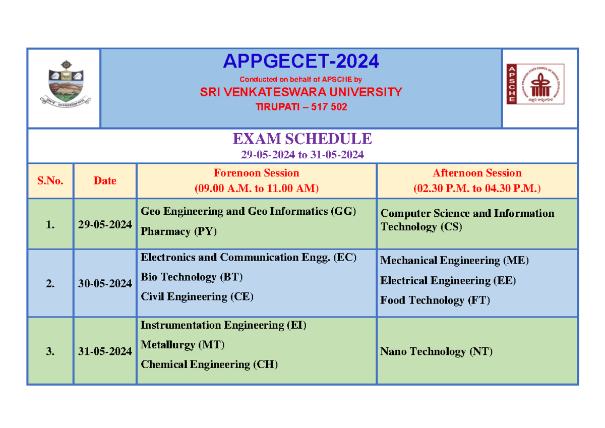 Appgecet 2024 Exam Schedule - APPGECET- 2024 Conducted on behalf of ...