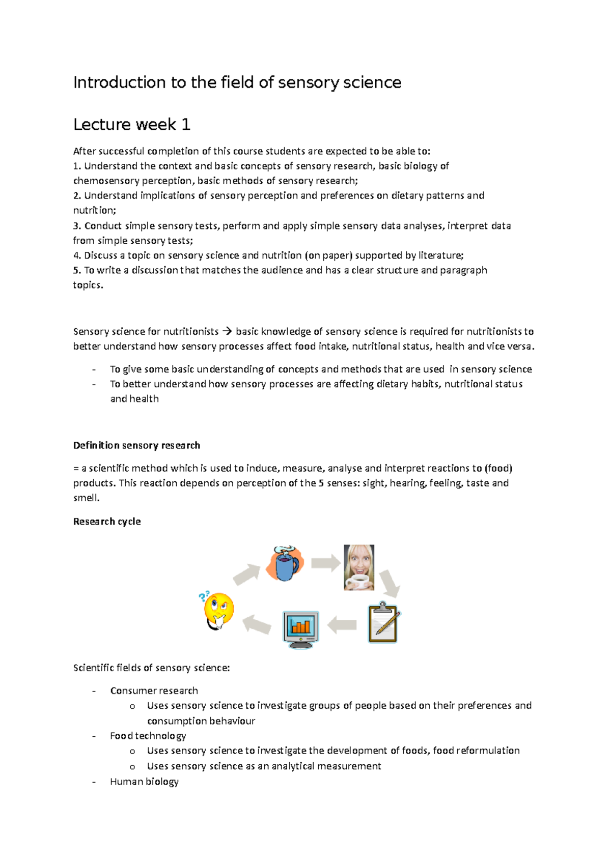 HNH29803 Lectures of sensory science - Introduction to the field of sensory science Lecture week ...
