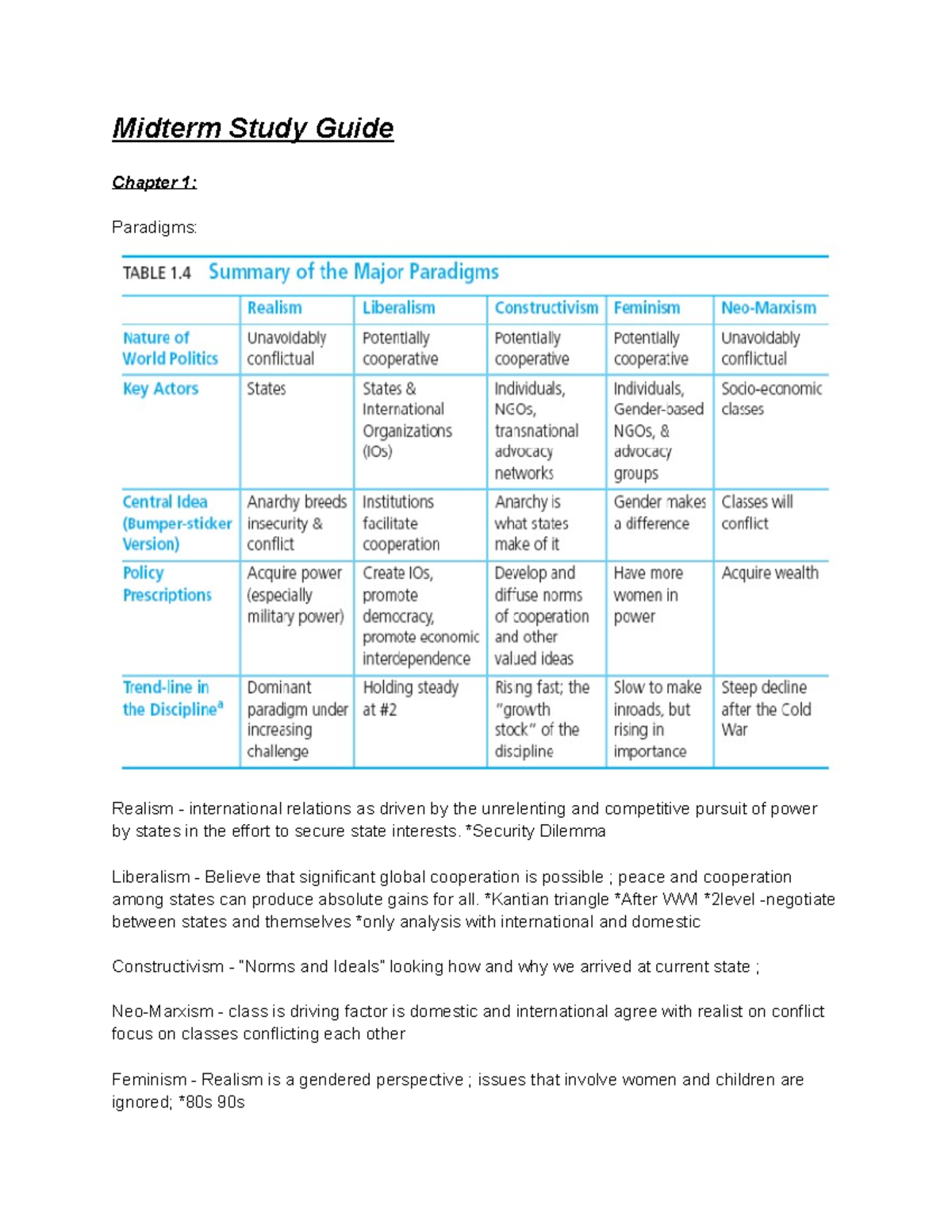 Midterm Study Guide - Kristen Shockley - Midterm Study Guide Chapter 1 ...