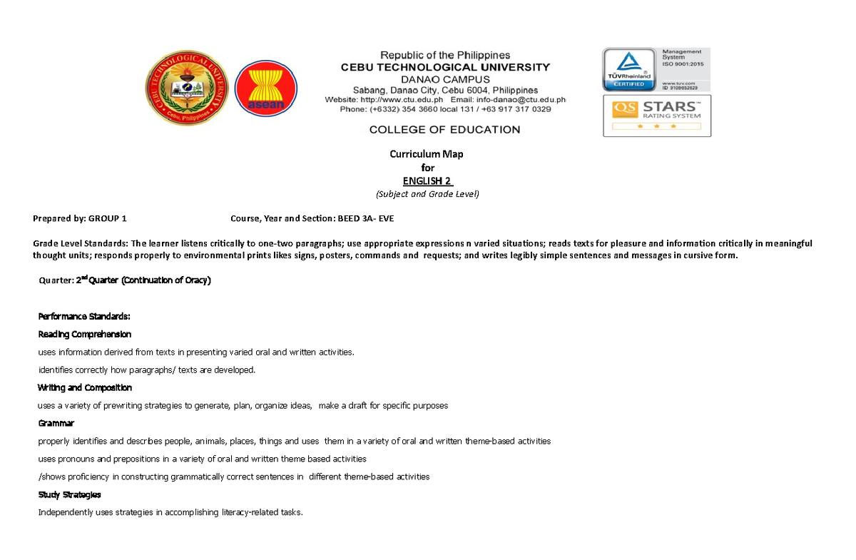 Curriculum-Map - curriculum map - Curriculum Map for ENGLISH 2 (Subject ...