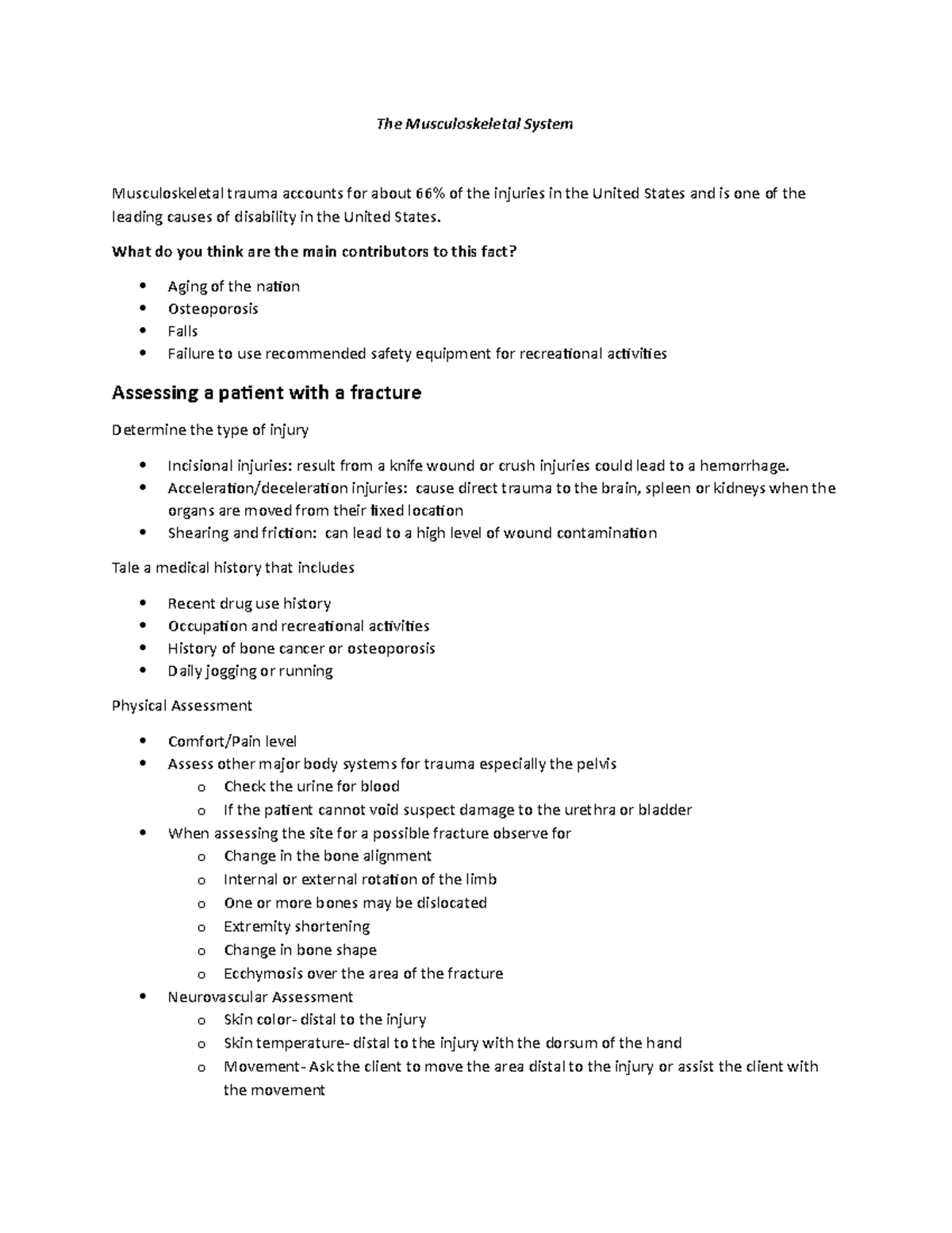 NUR2356 Module 06 Lecture Notes - The Musculoskeletal System ...