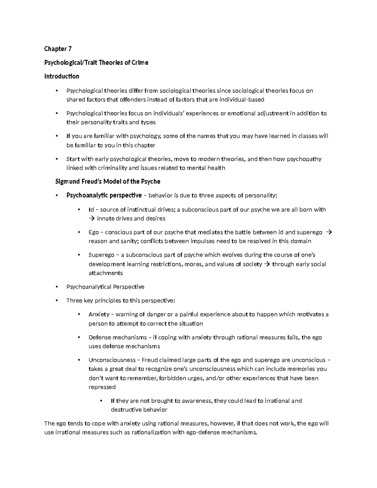 Chapter 7 Criminology - Chapter 7 Psychological/Trait Theories of Crime ...