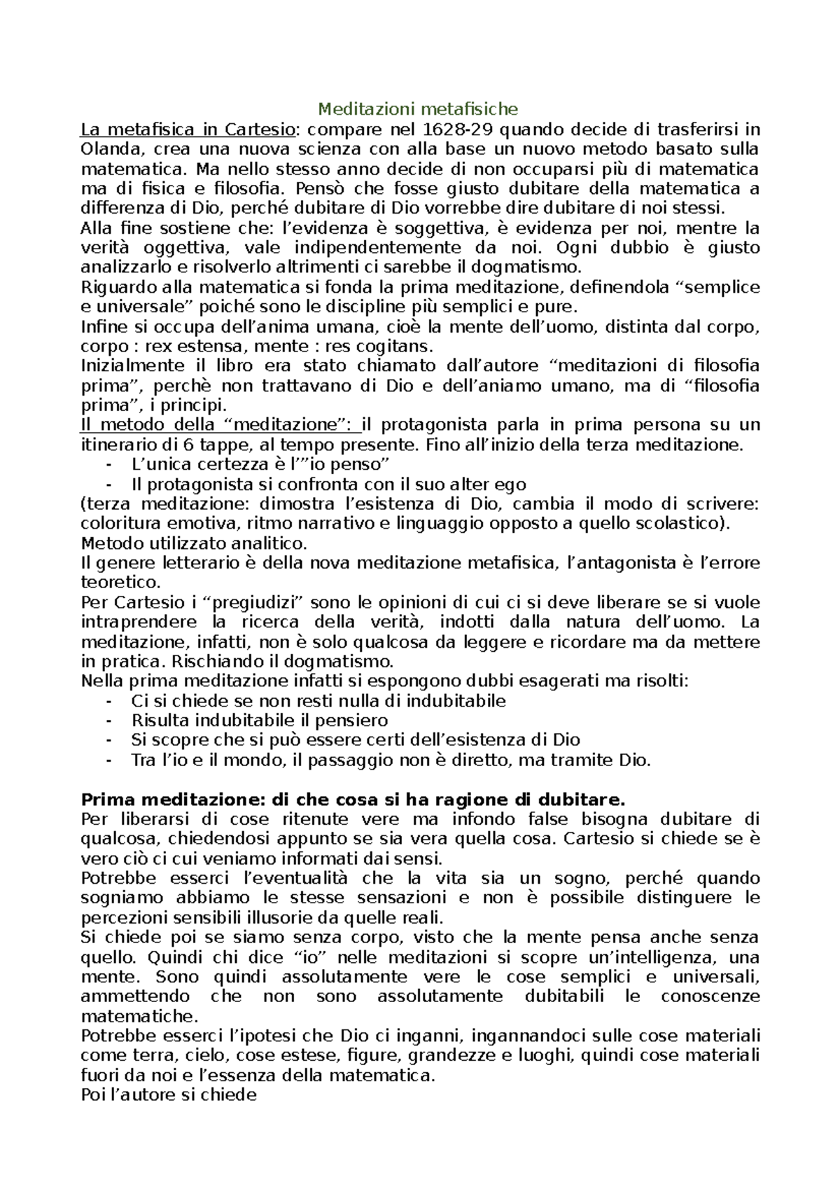 Meditazioni metafisiche - Ma nello stesso anno decide di non occuparsi ...