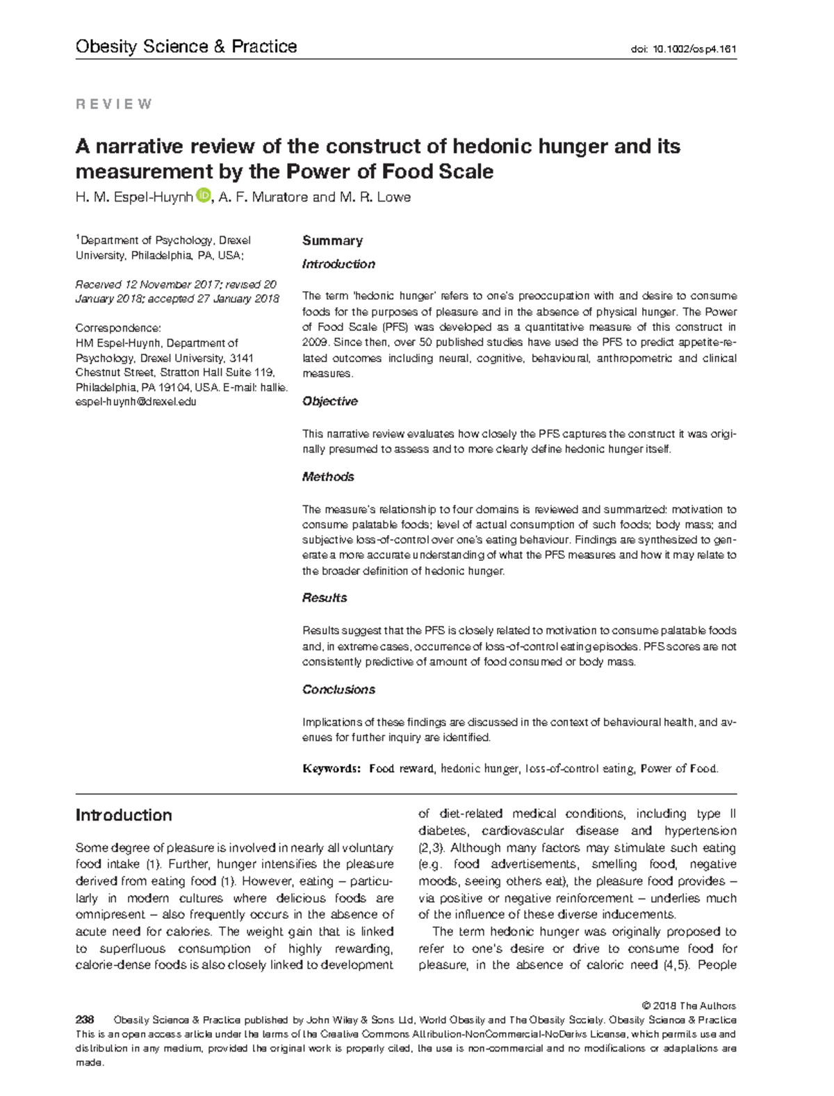 A narrative review of the construct of hedonic hunger and its ...