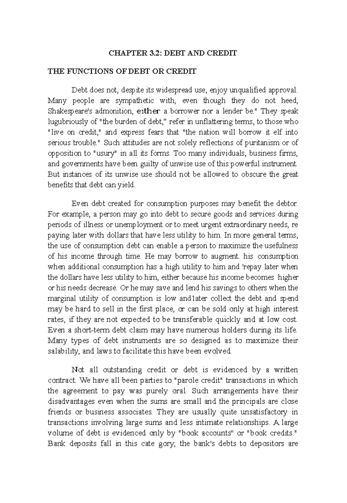 CHAPTER 3 DEBT AND CREDIT: The Functions of Debt or Credit - CHAPTER 3 ...