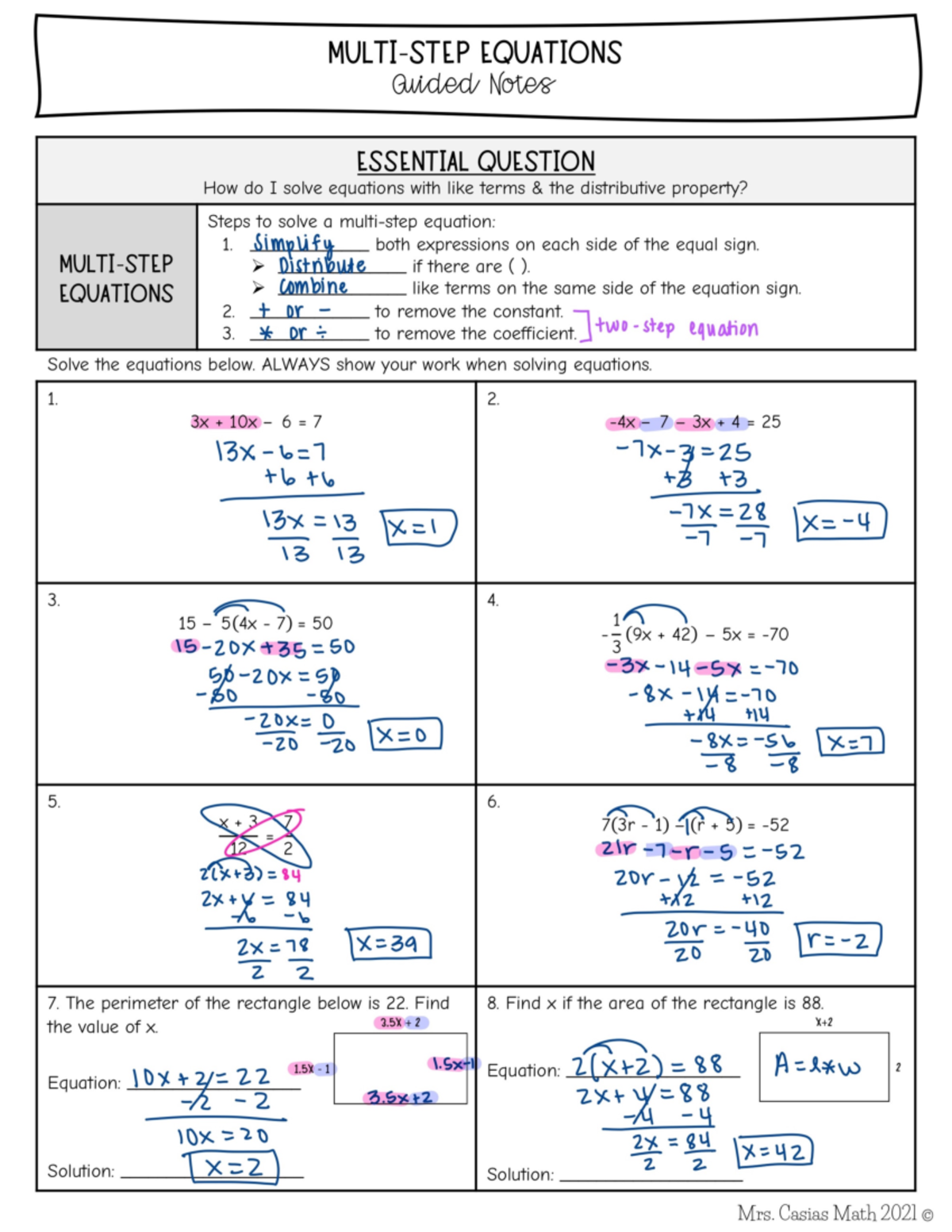 Multi-step equations - Studocu